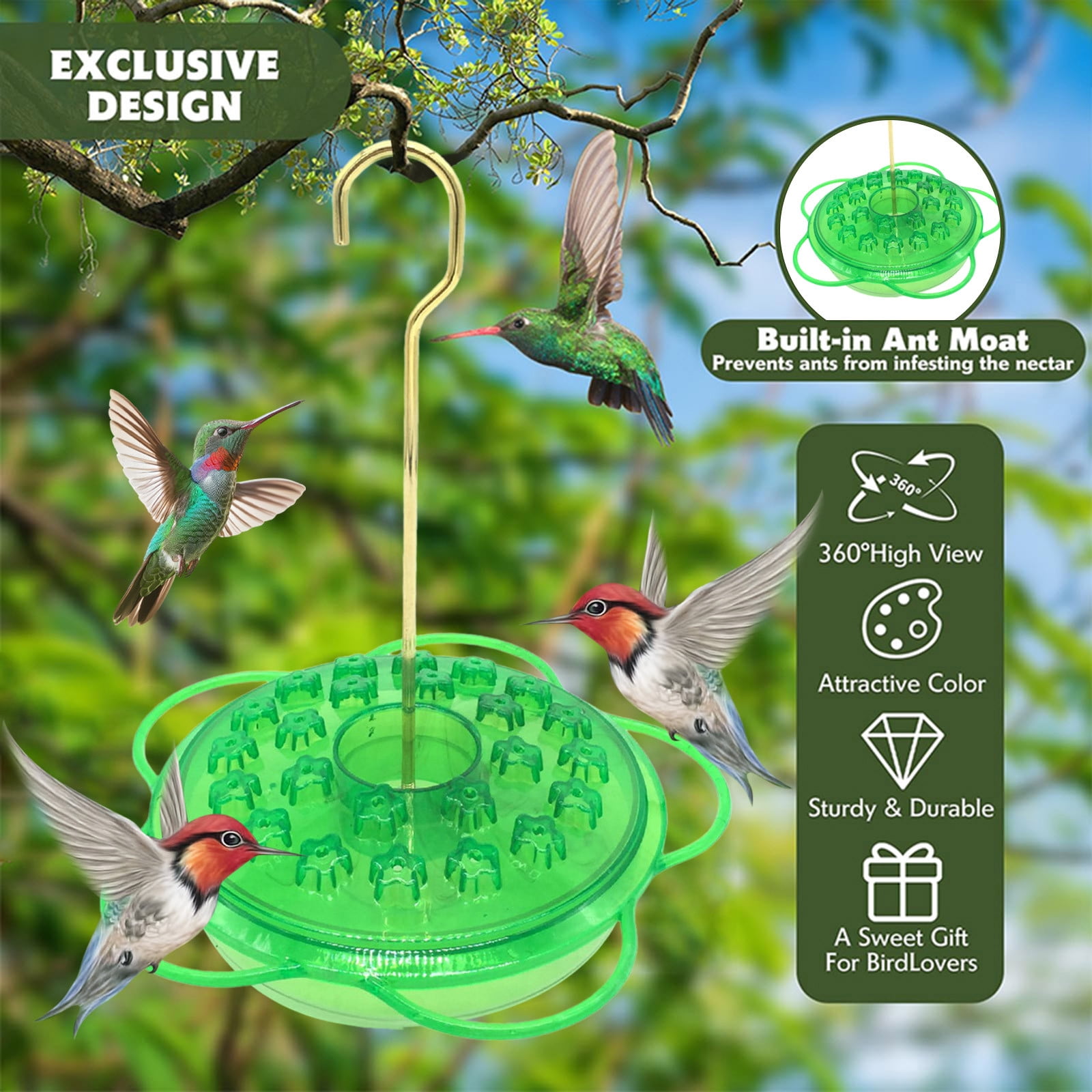 ETCONEN Hummingbird Feeder for Outdoors Hanging 6 Bee Guard Feeding ...