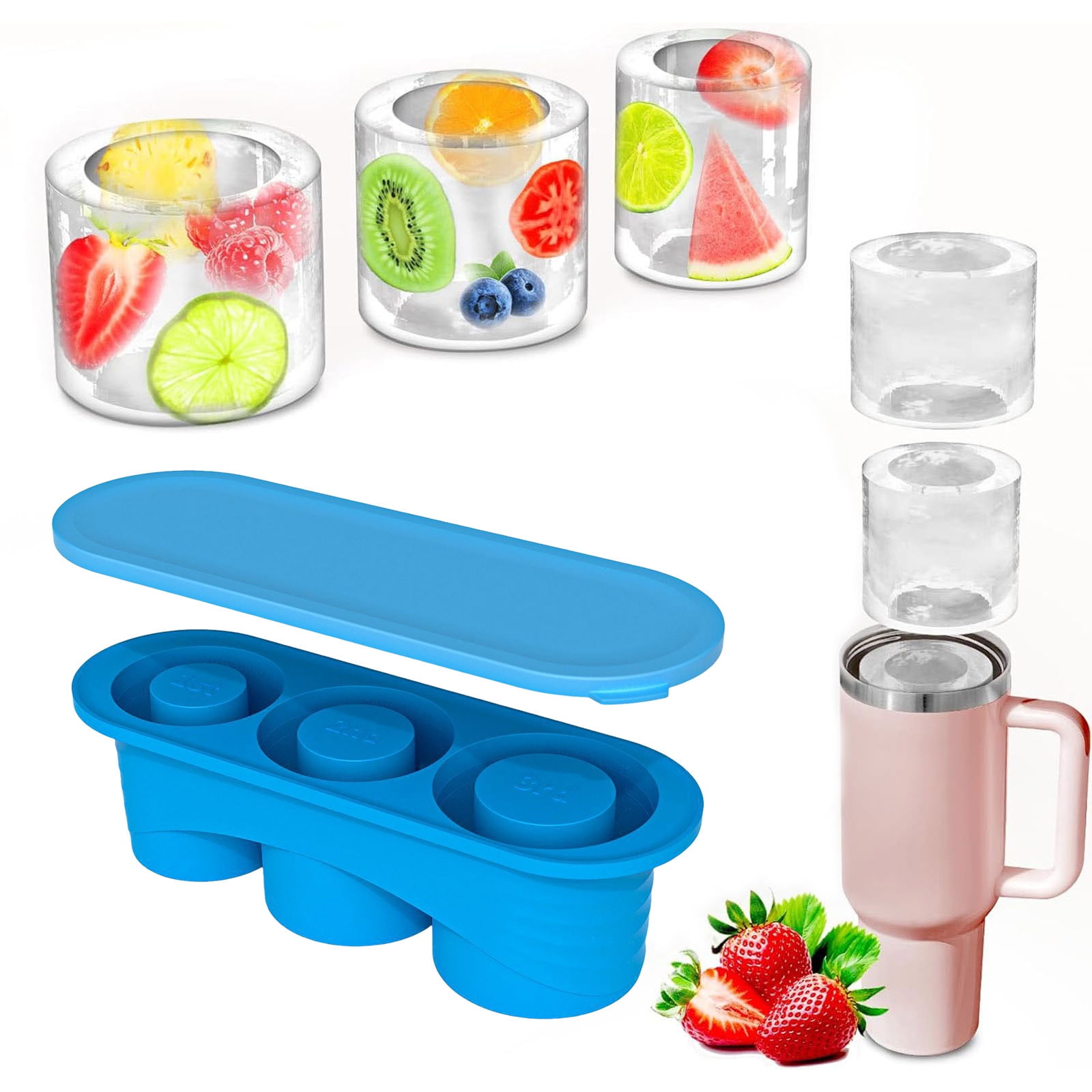 ETCONEN Ice Cube Tray For Tumbler Cup,Silicone Cylinder Ice Cube Molds ...