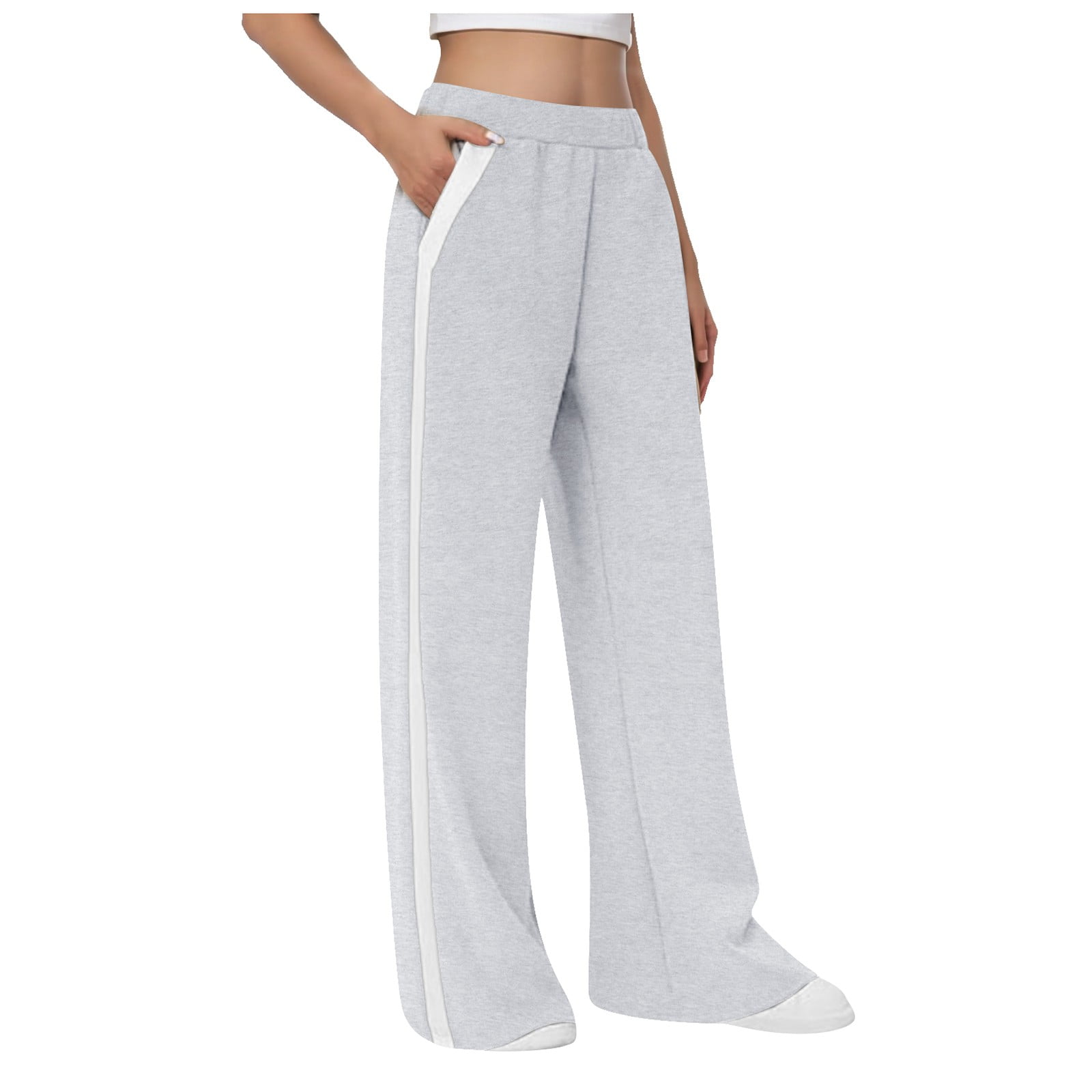 ETCONEN Wide Leg Pants Womens Striped Side Drawstring Elastic Waisted ...