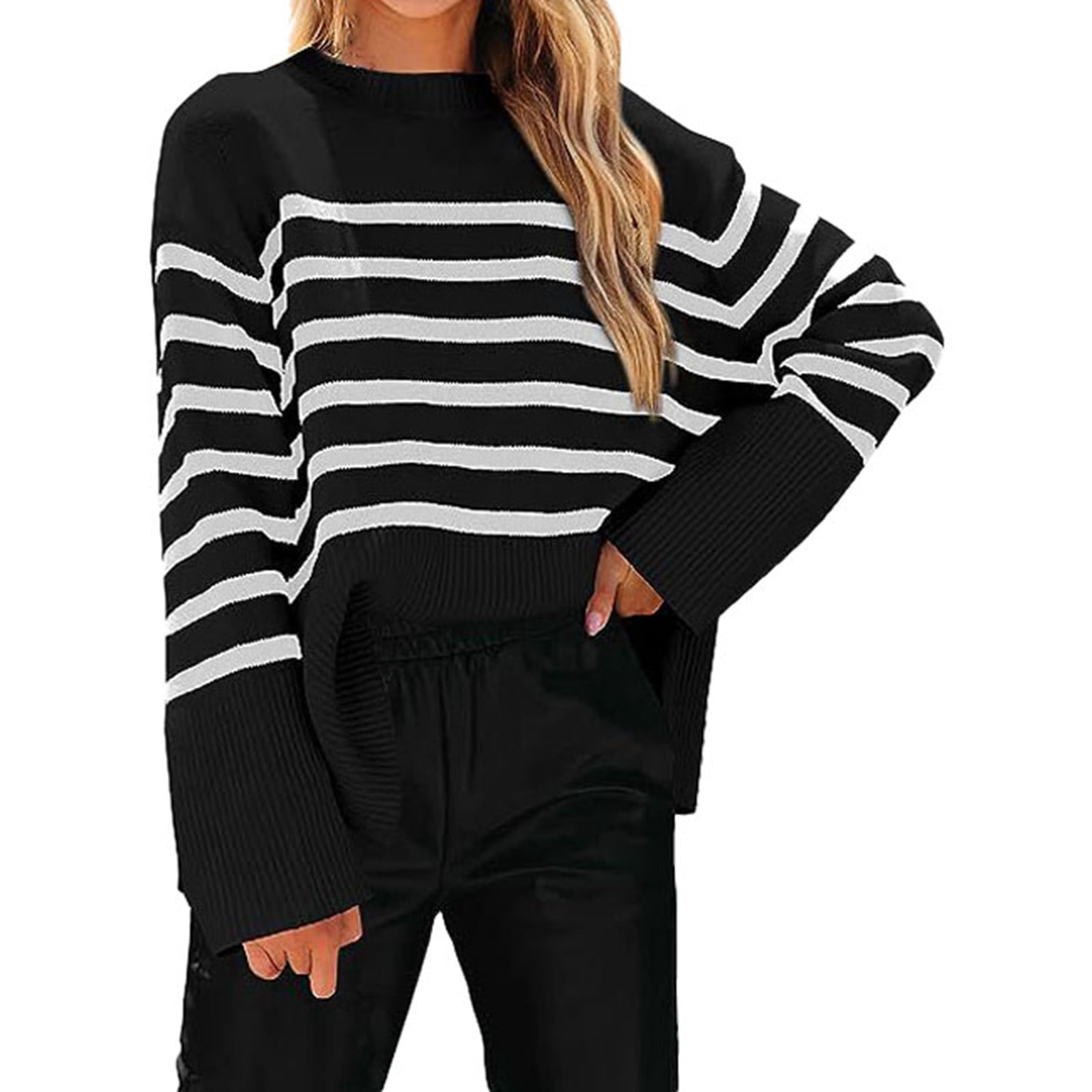 ETCONEN Womens Sweaters Causal Crewneck Batwing Sleeve Knit Top Side ...