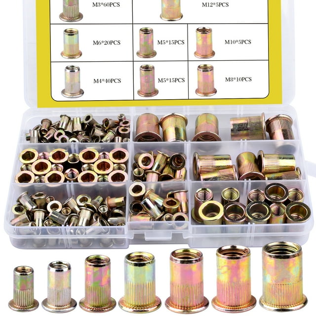 ETEPON High Quality 170pcs Mixed Zinc Plated Carbon Steel Rivet Nut Kit M3 4 5 6 8 10 12 in ...