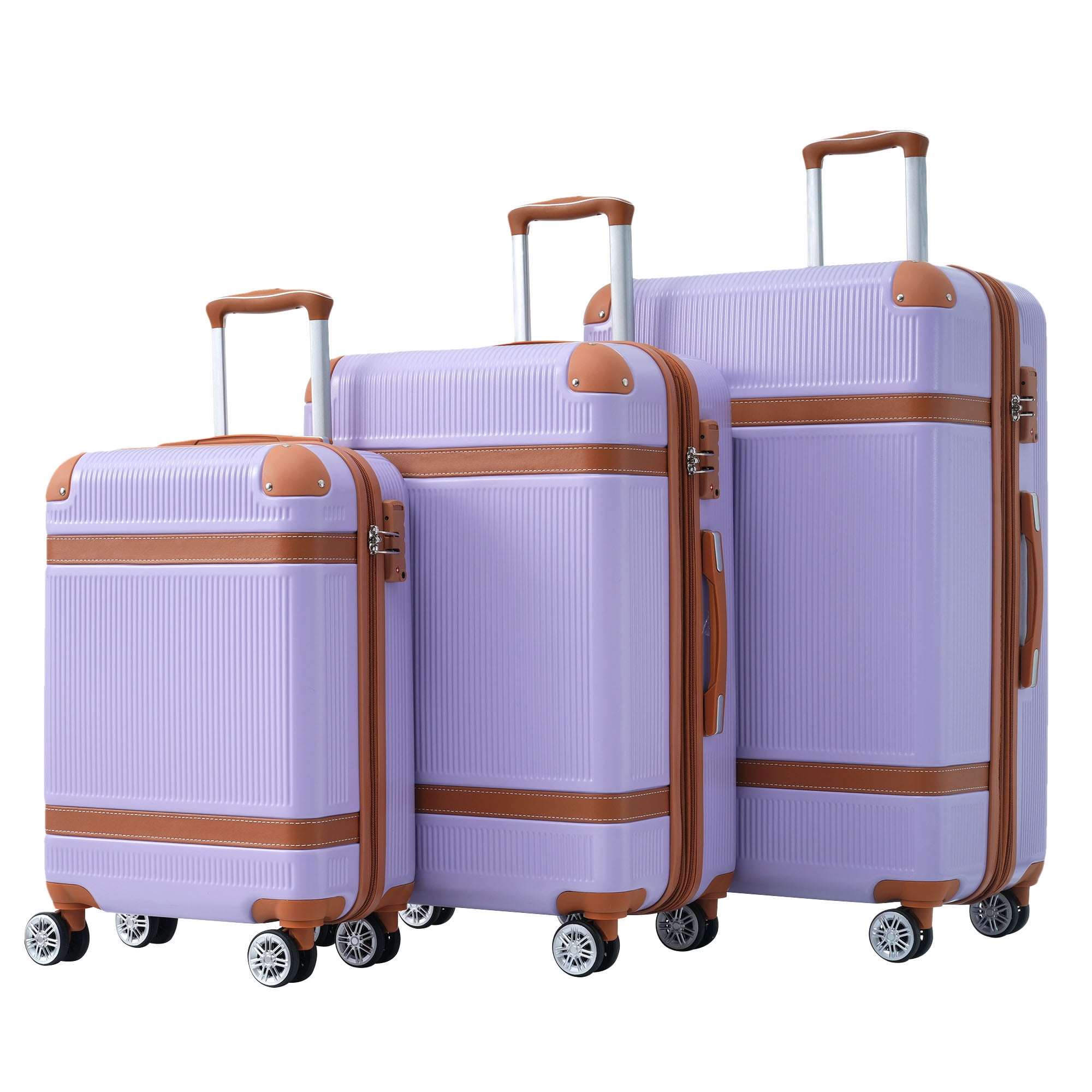 ETEPON Hardshell Luggage Sets 3 Piece double spinner 8 wheels Suitcase ...