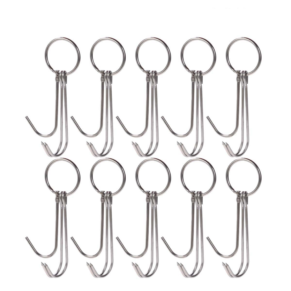 ETEREAUTY 10PCS Stainless Steel Double Hooks for Bacon Hams Meat ...