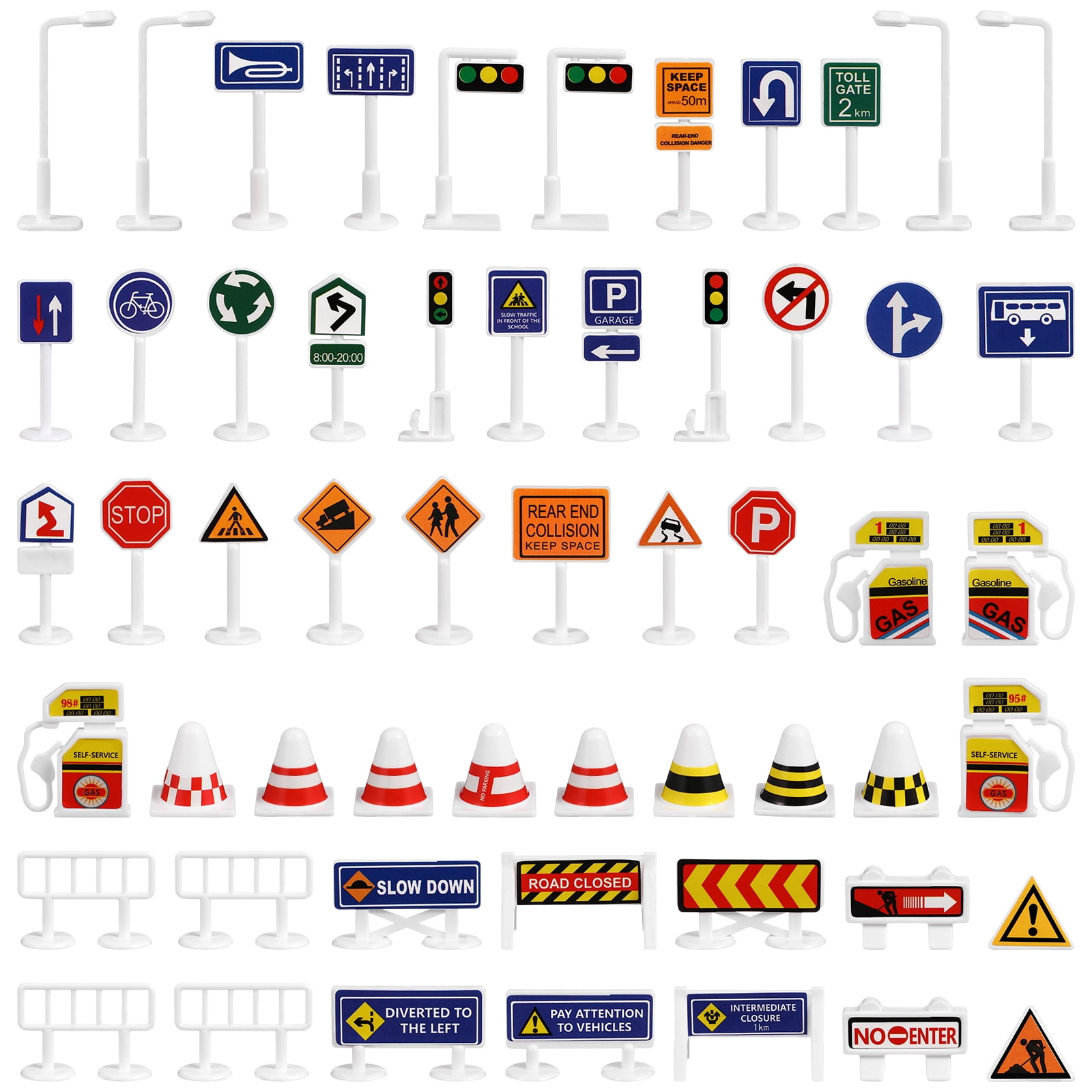 ETEREAUTY 56Pcs Traffic Road Signs Playset Street Signs, Traffic Lights ...