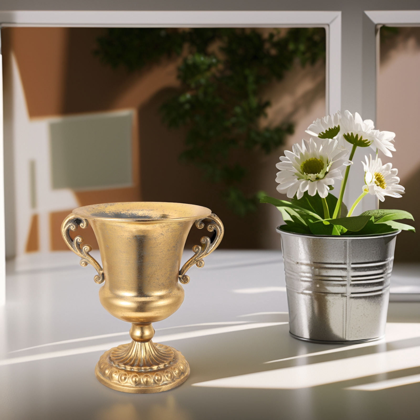 ETEREAUTY Golden Metal Roman Flowerpot Vintage European Style Elegant ...