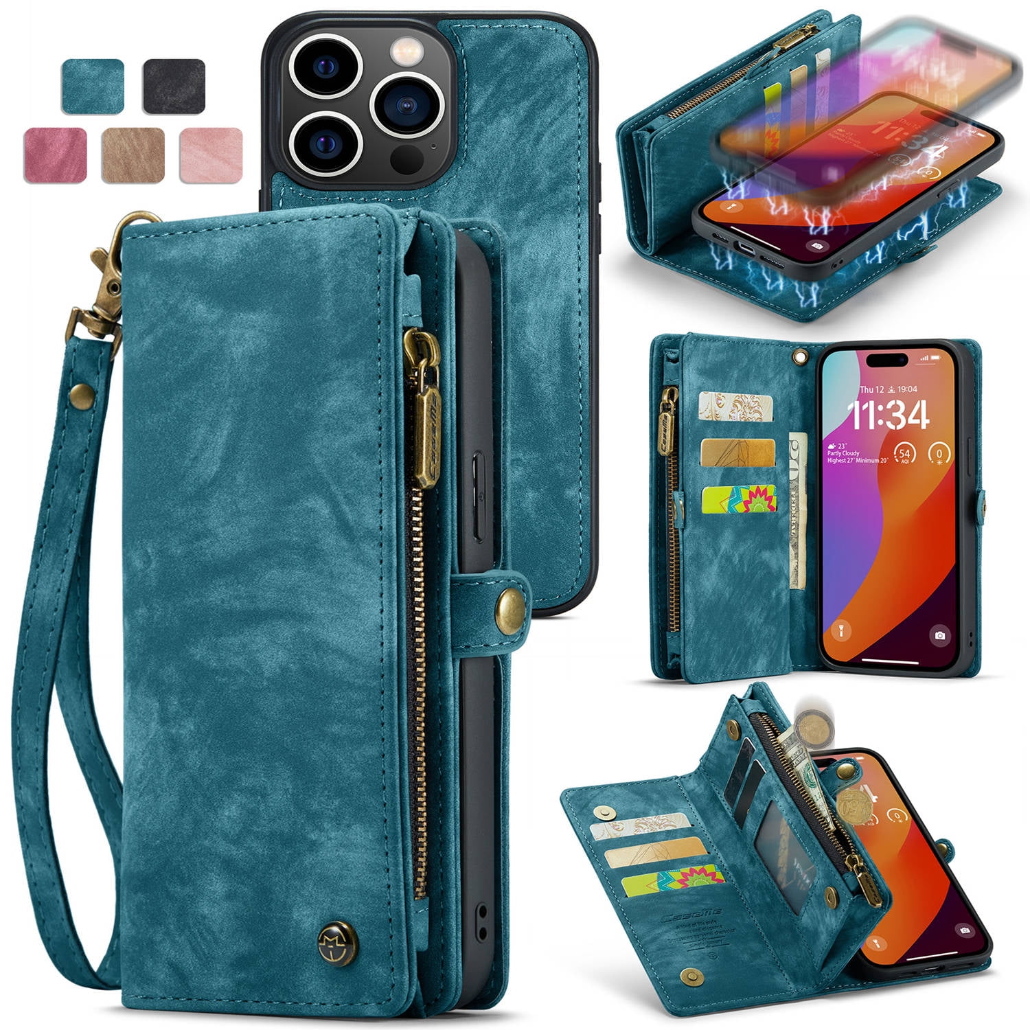 ETFAST Leather Wallet With Card Holder Zipper Phone Case For iPhone 15 ...