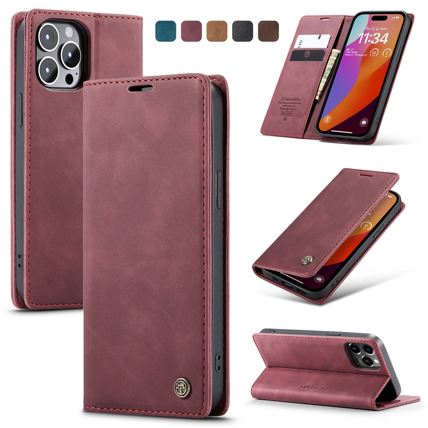 ETFAST Leather Wallet With Card Holder Zipper Phone Case For iPhone 16 ...