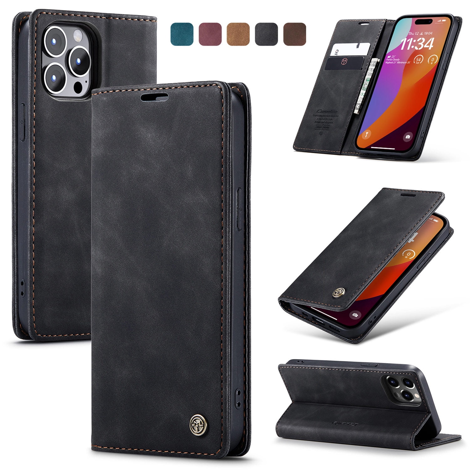ETFAST Leather Wallet With Card Holder Zipper Phone Case For iPhone 16 ...