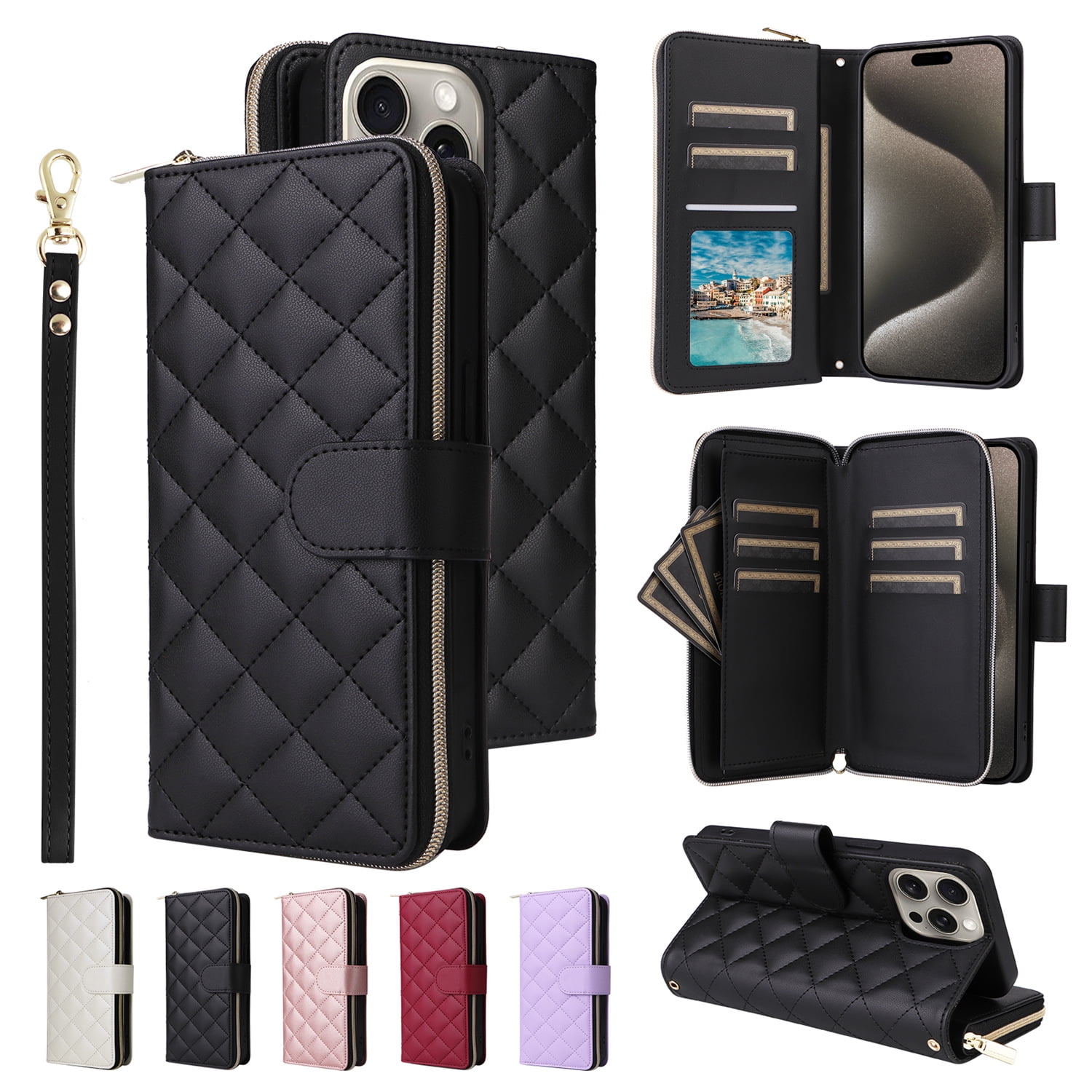 ETFAST Wallet Multi Card Zipper Leather Case For iPhone 15 Pro Max ...