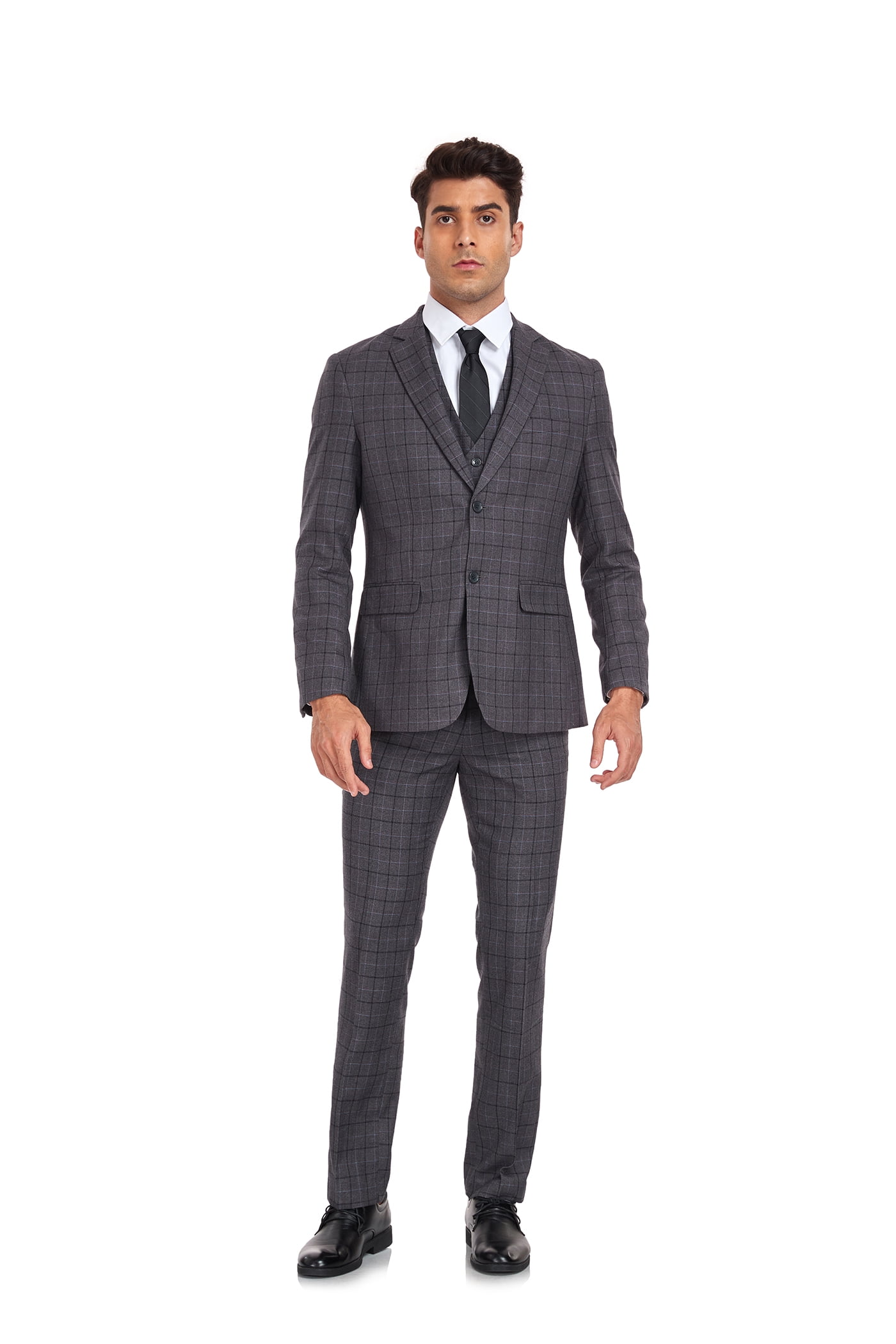 ETHAN 1920s Mens Clothing Gray 3 Piece Piaid Slim Fit Suit for ...