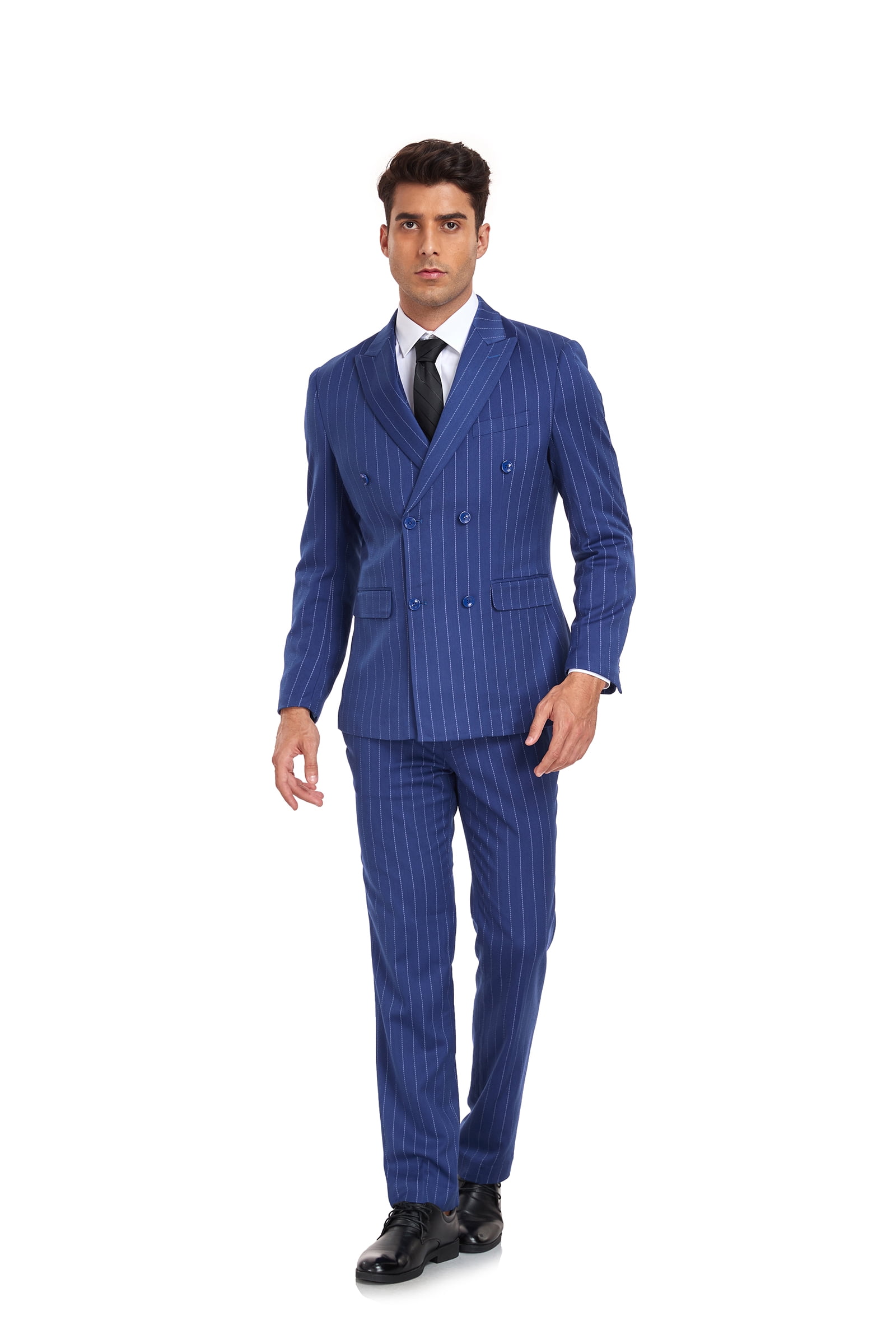 ETHAN 1920s Mens Clothing Royal Blue 3 Piece Pinstripe Slim Fit Suit ...