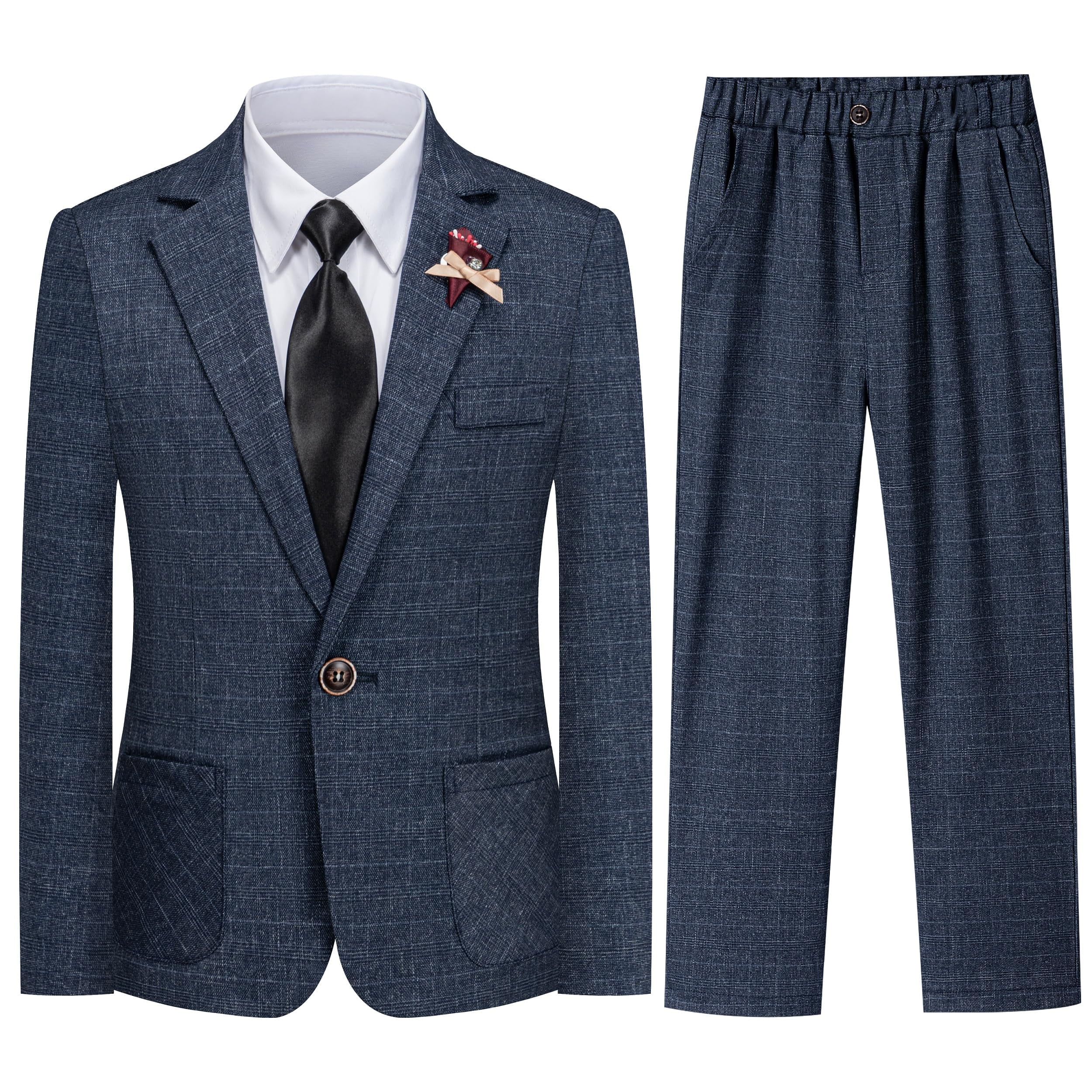 ETHAN 3 Piece Boys Suits for Party Slim Fit Formal Plaid Striped Suit ...