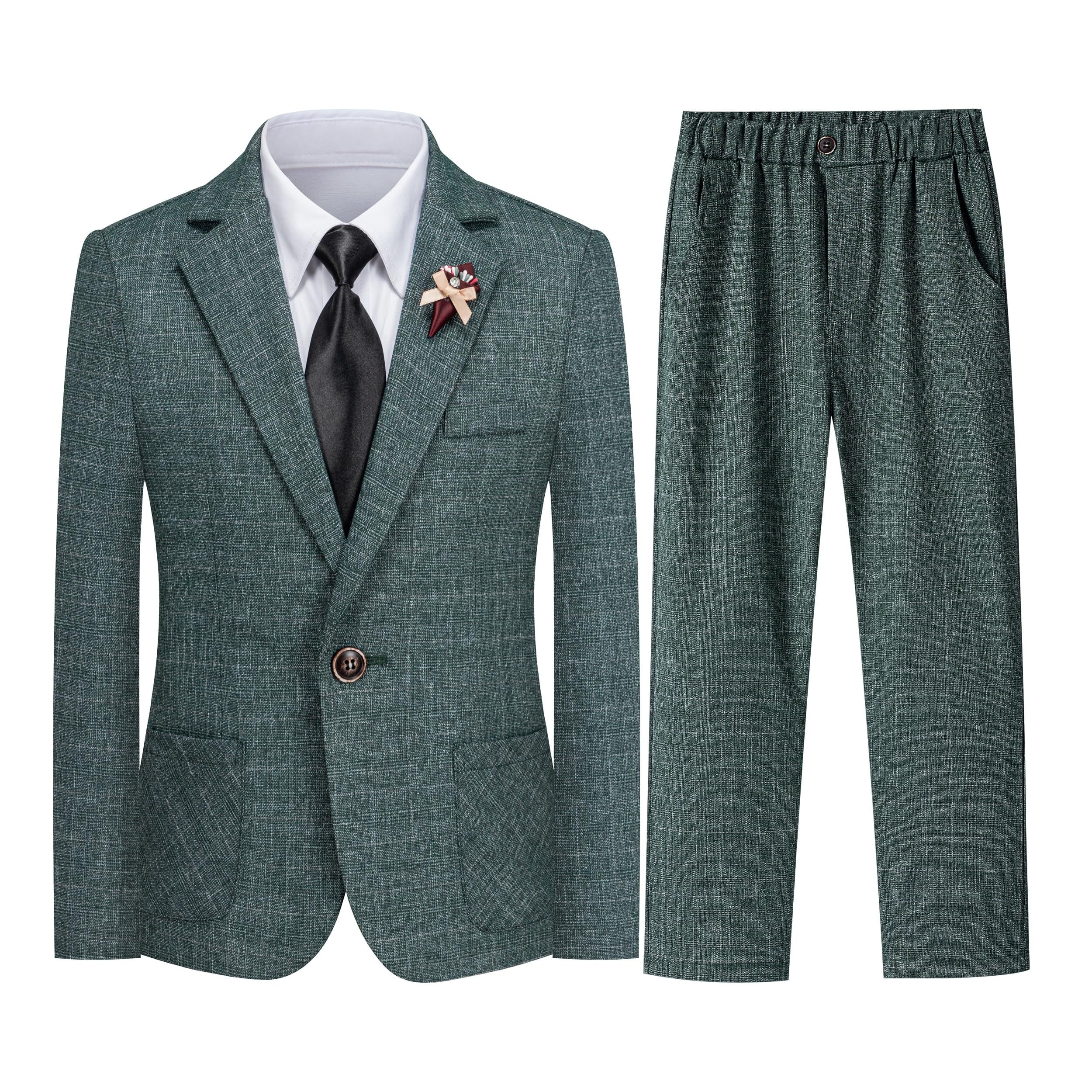 ETHAN 3 Piece Boys Suits for Party Slim Fit Formal Plaid Striped Suit ...