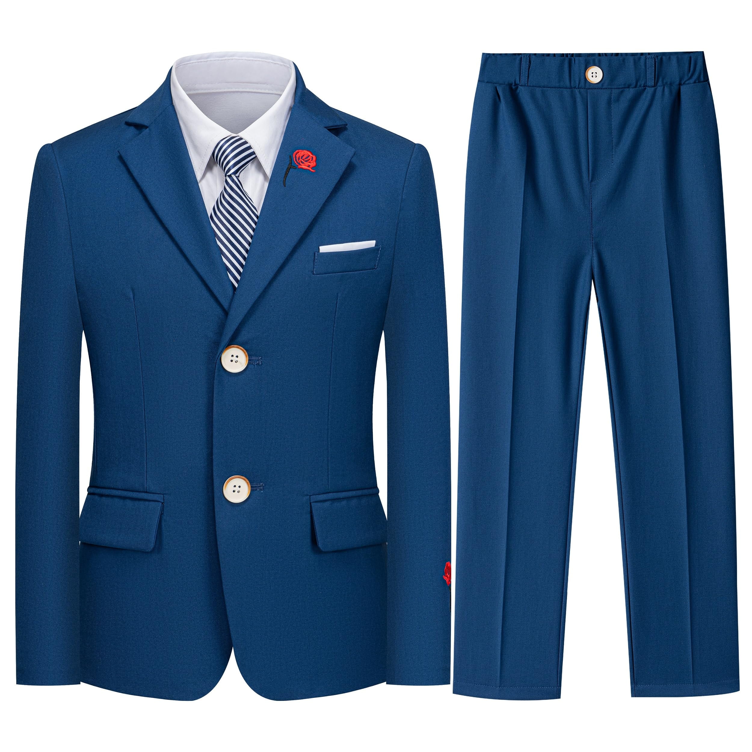 ETHAN 3 Piece Boys Suits for Party Slim Fit Formal Plaid Striped Suit ...