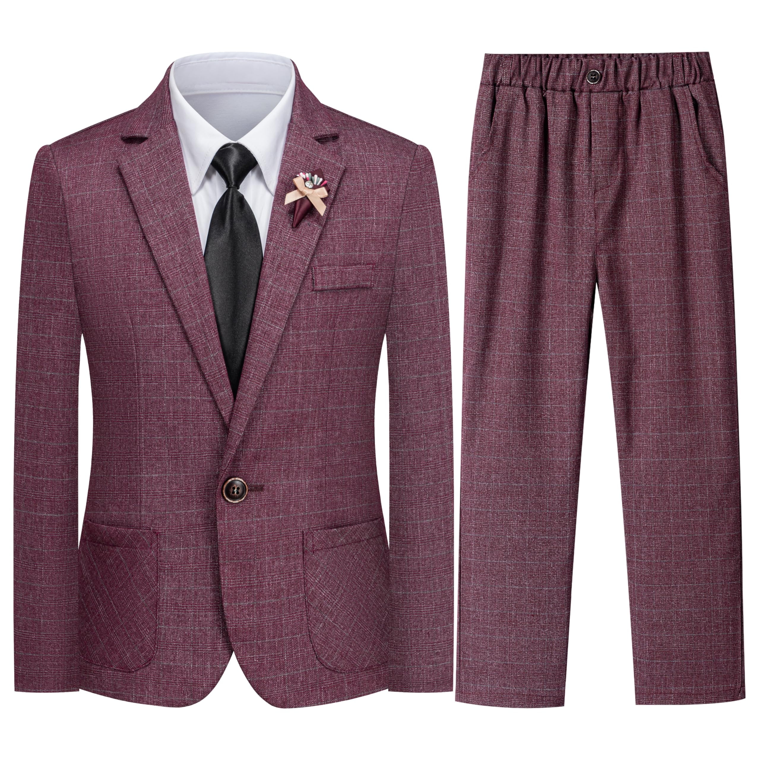 ETHAN 3 Piece Boys Suits for Party Slim Fit Formal Plaid Striped Suit ...