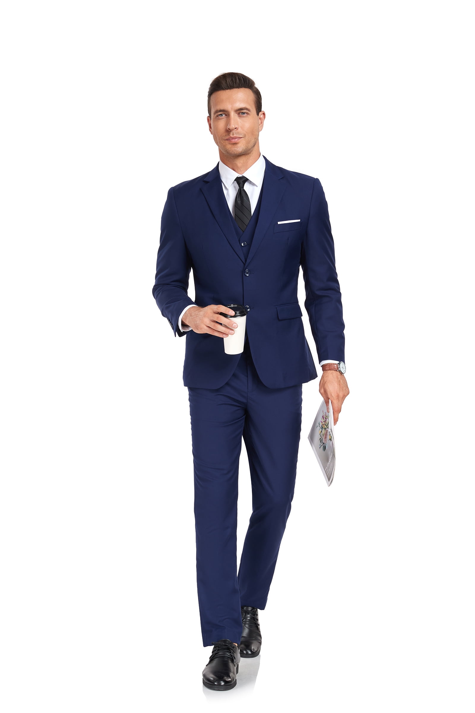 ETHAN 3 Piece Mens Suit Set 2 Button Slim Fit Suit for Men Solid Jacket ...