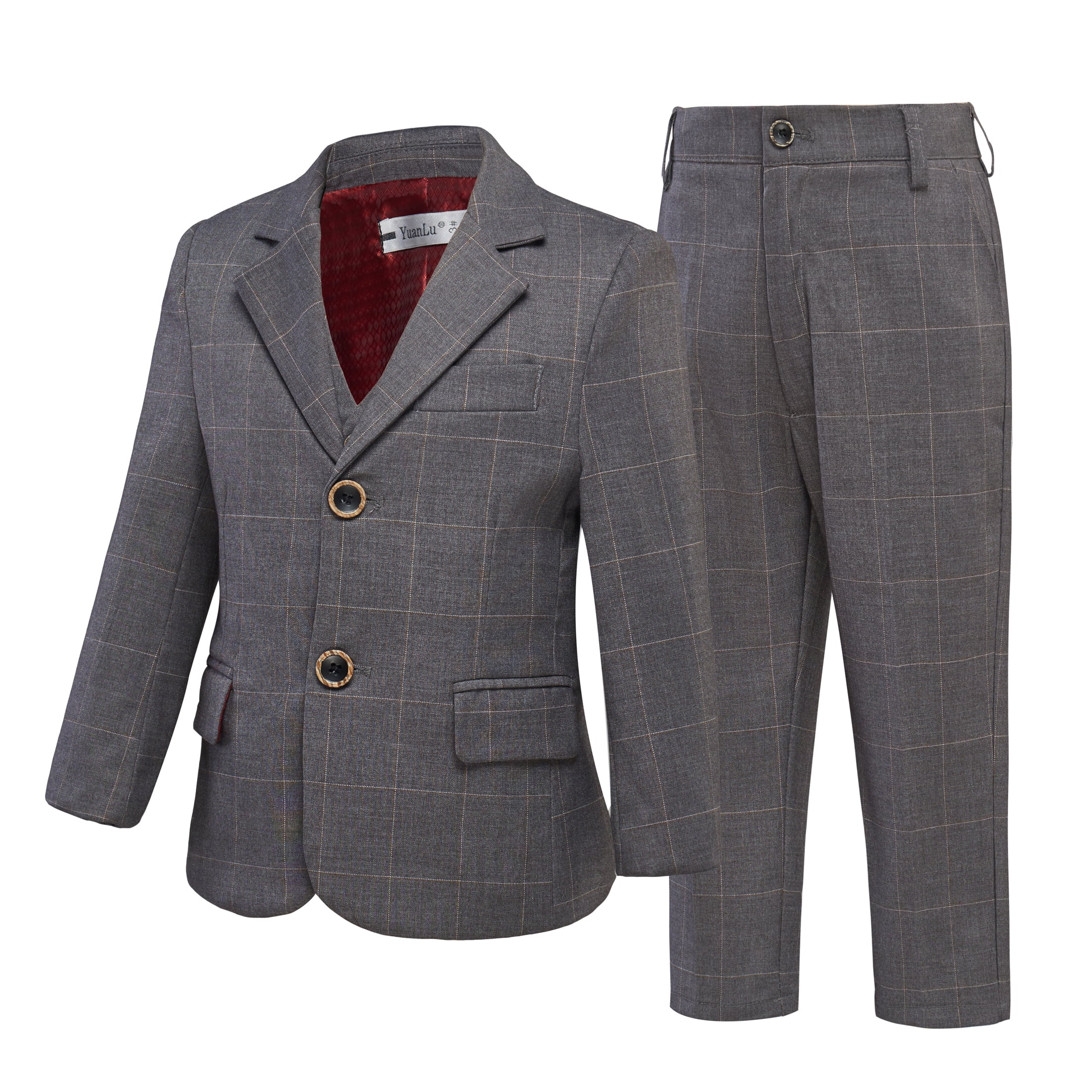 ETHAN 3 Piece Suit for Boys with Plaid Teen Formal Outfit Suit Junior ...