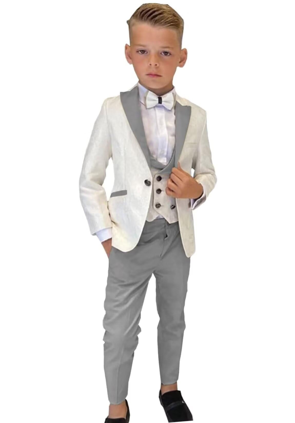 ETHAN 3 Pieces Boys Suits for Wedding Prom Grey Tuxedo Outfit Elegant ...