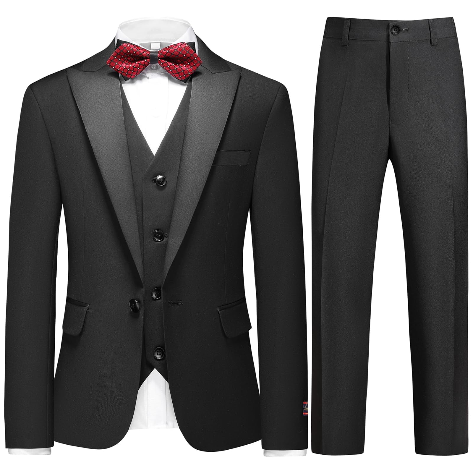 ETHAN 3PC Boys Black Tuxedo Suits for Wedding Prom Outfit Elegant Slim ...