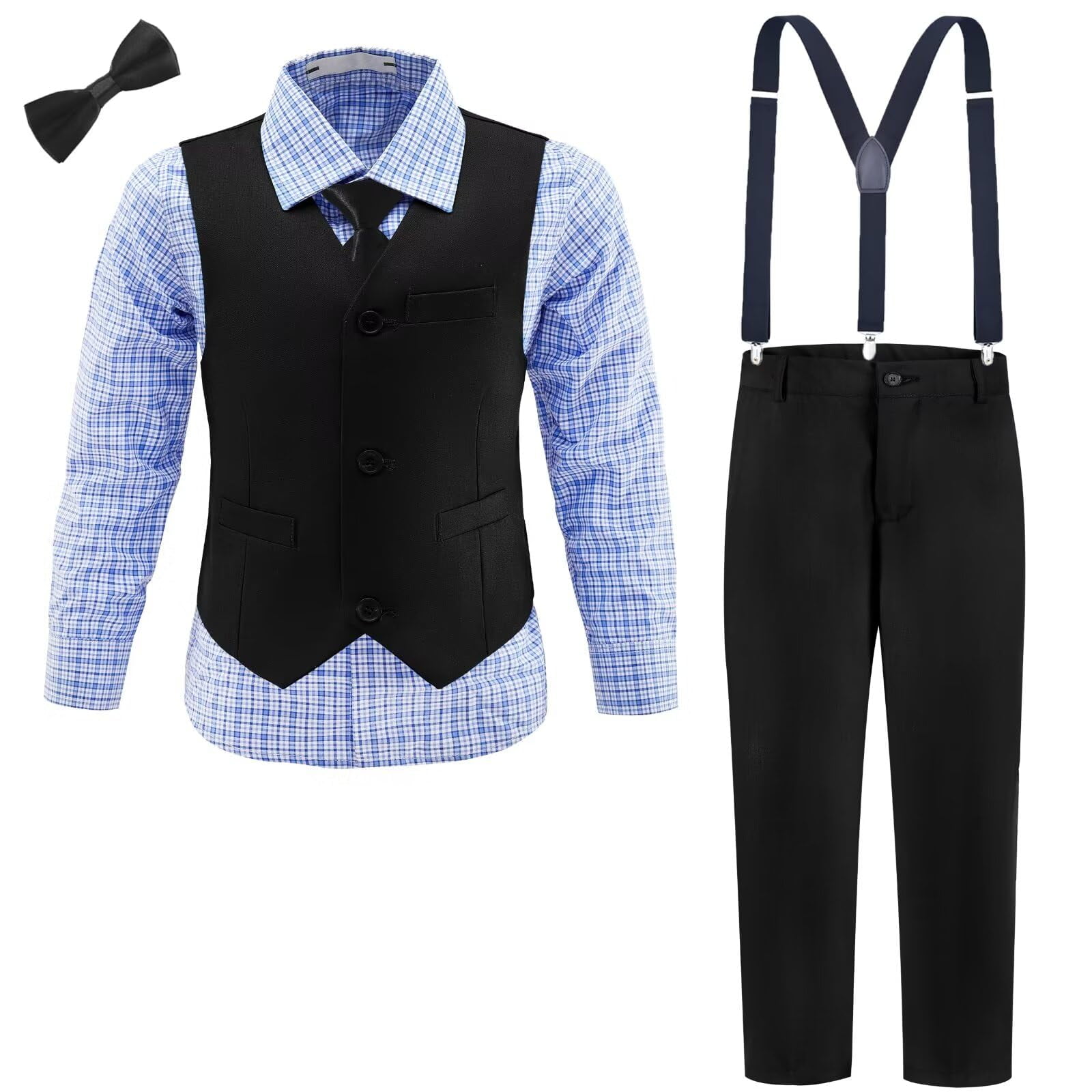 ETHAN 5 Piece Boys Black Suit for Wedding Church Boys Formal Dresses ...