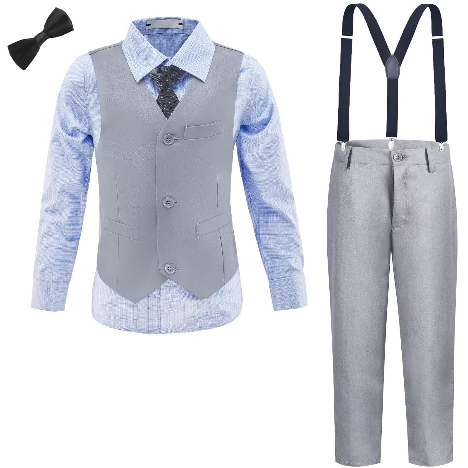 ETHAN 5 Piece Boys Church Suit Set with Slim Fit for Wedding Toddler ...