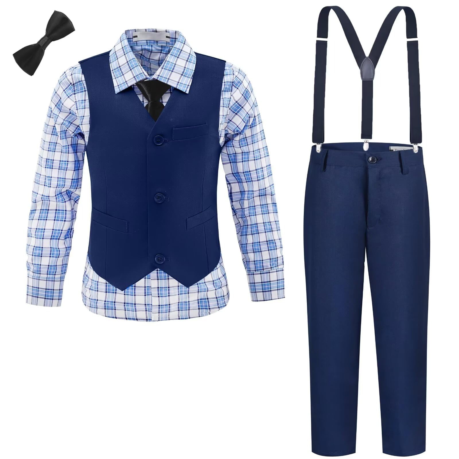 ETHAN 5 Piece Boys Navy Blue Suit for Wedding Church Boys Formal ...