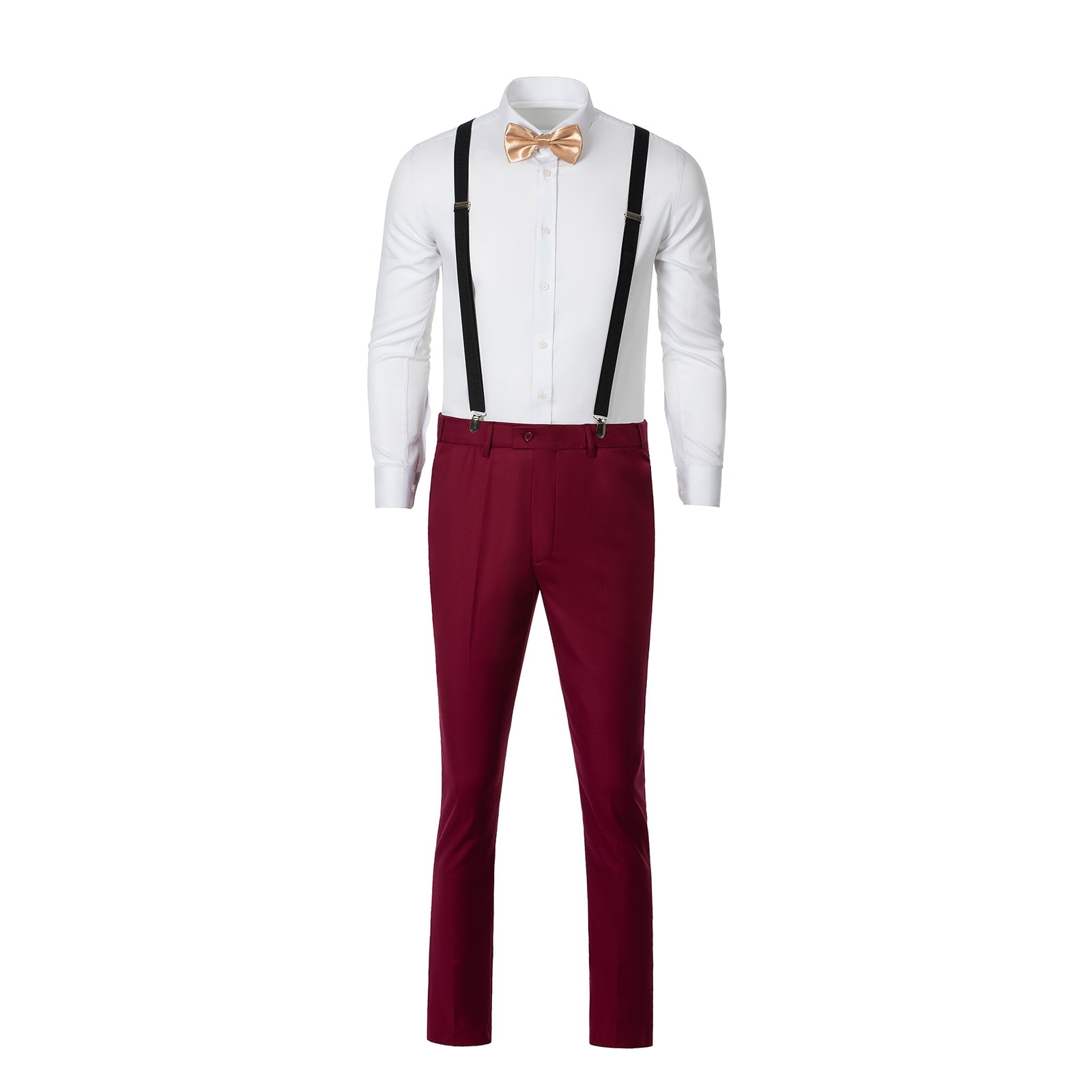 ETHAN Adjustable Supenders for Men Slim 4 Pieces Suit Set with Burgundy ...