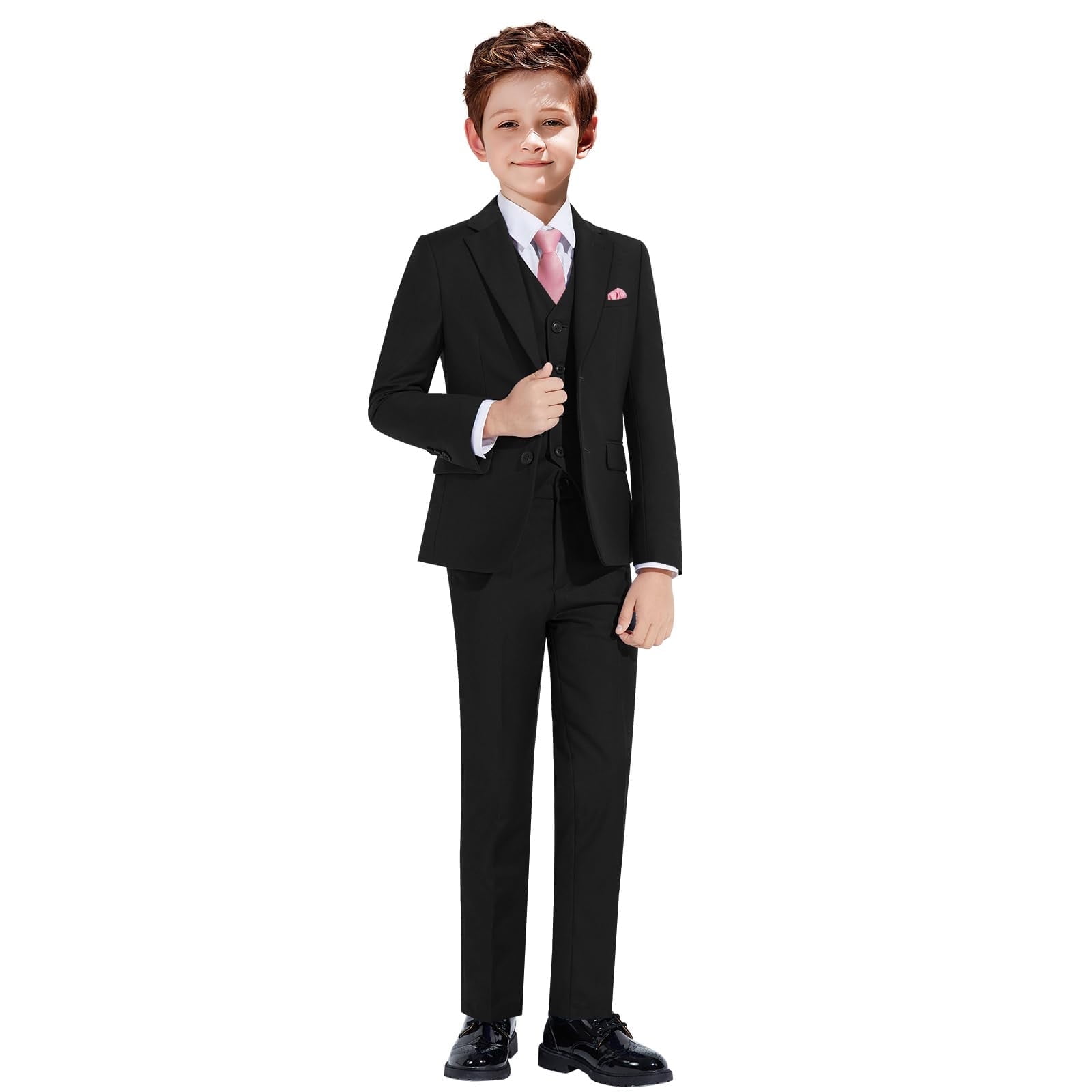 ETHAN All Black Pink 5 Piece Slim Fit Formal Suit Set for Boys Prom ...