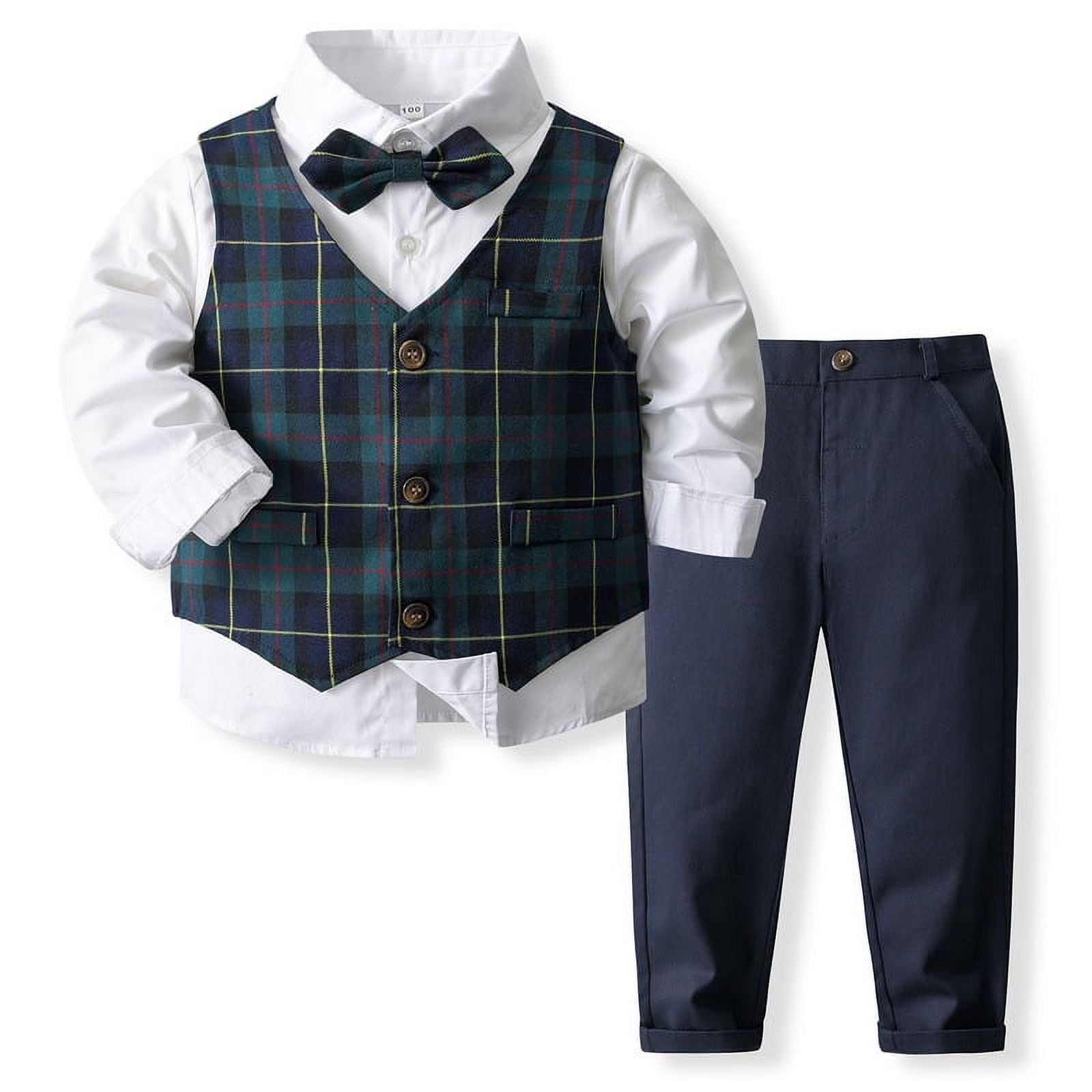 ETHAN Baby Boys Gentleman Formal Suit Set with Vest,Pant,Shirt,and Bow ...
