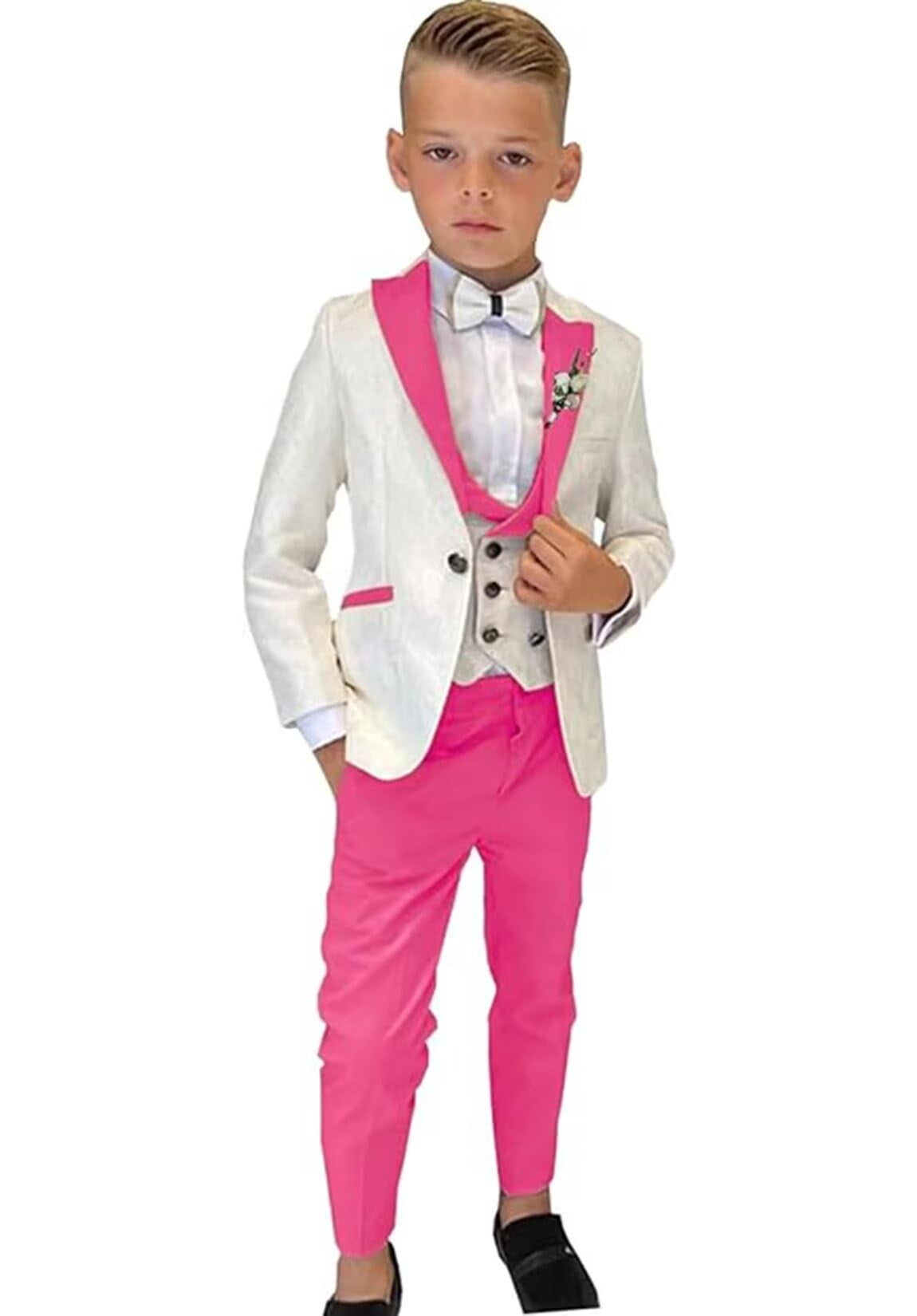 ETHAN Big Boys Wedding Suit Dress Rose Red Slim Fit Formal 3 Piece Suit ...