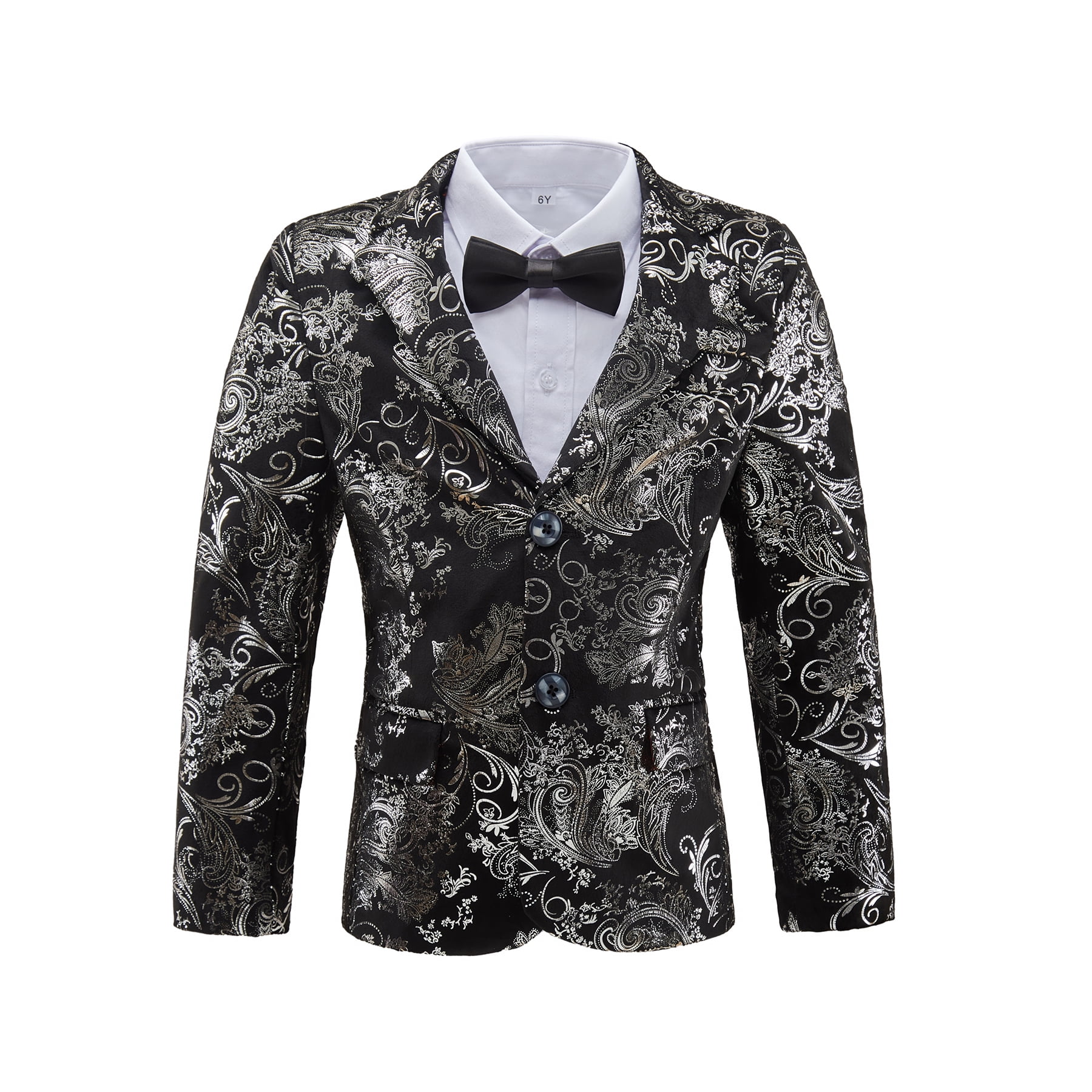 ETHAN Black Floral Tuxedo Jacket Shawl Lapel Two Button Velvet Suit ...