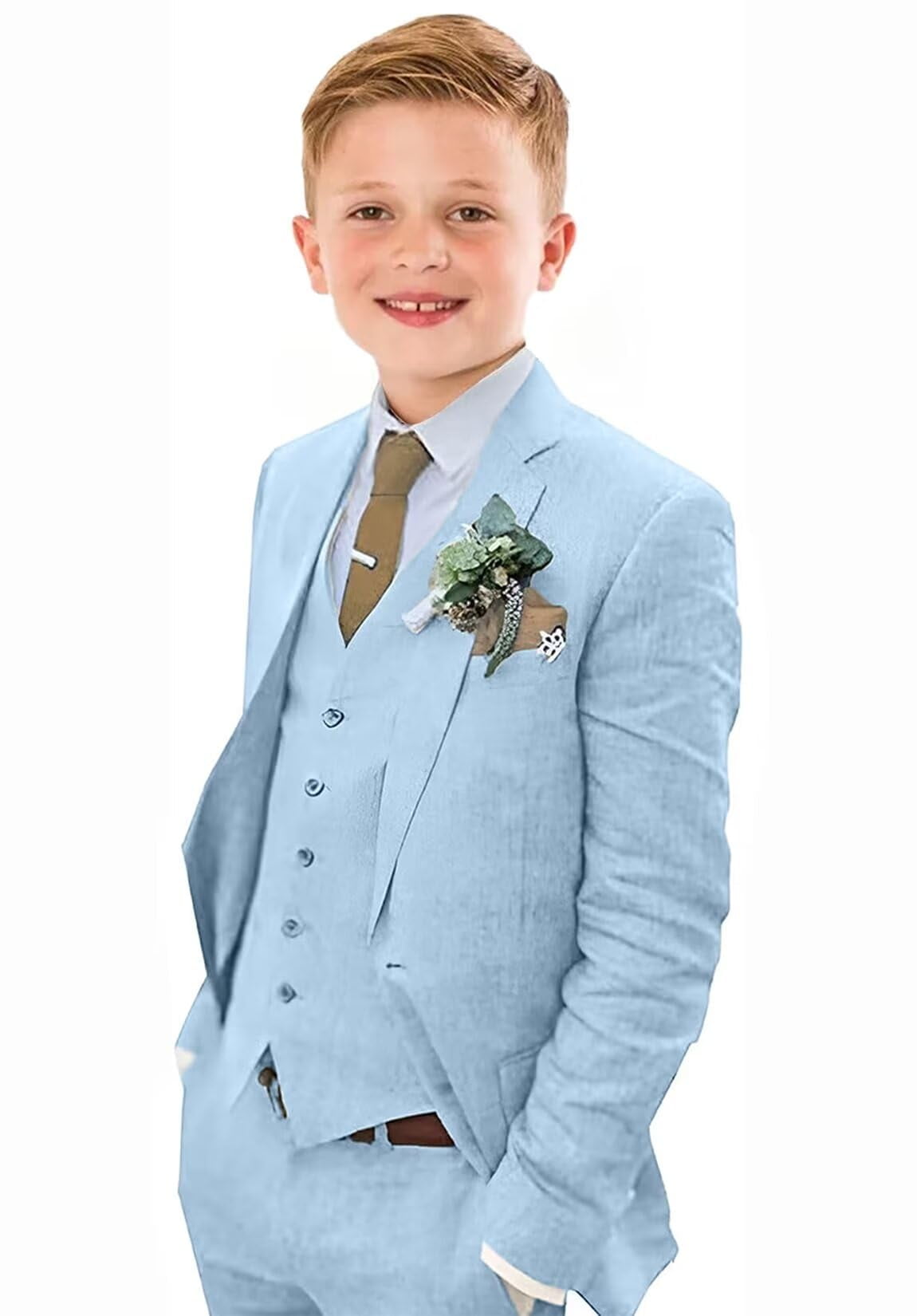 ETHAN Boy Linen Suits Slim Fit 3 Piece Formal Suit for Boys Wedding ...