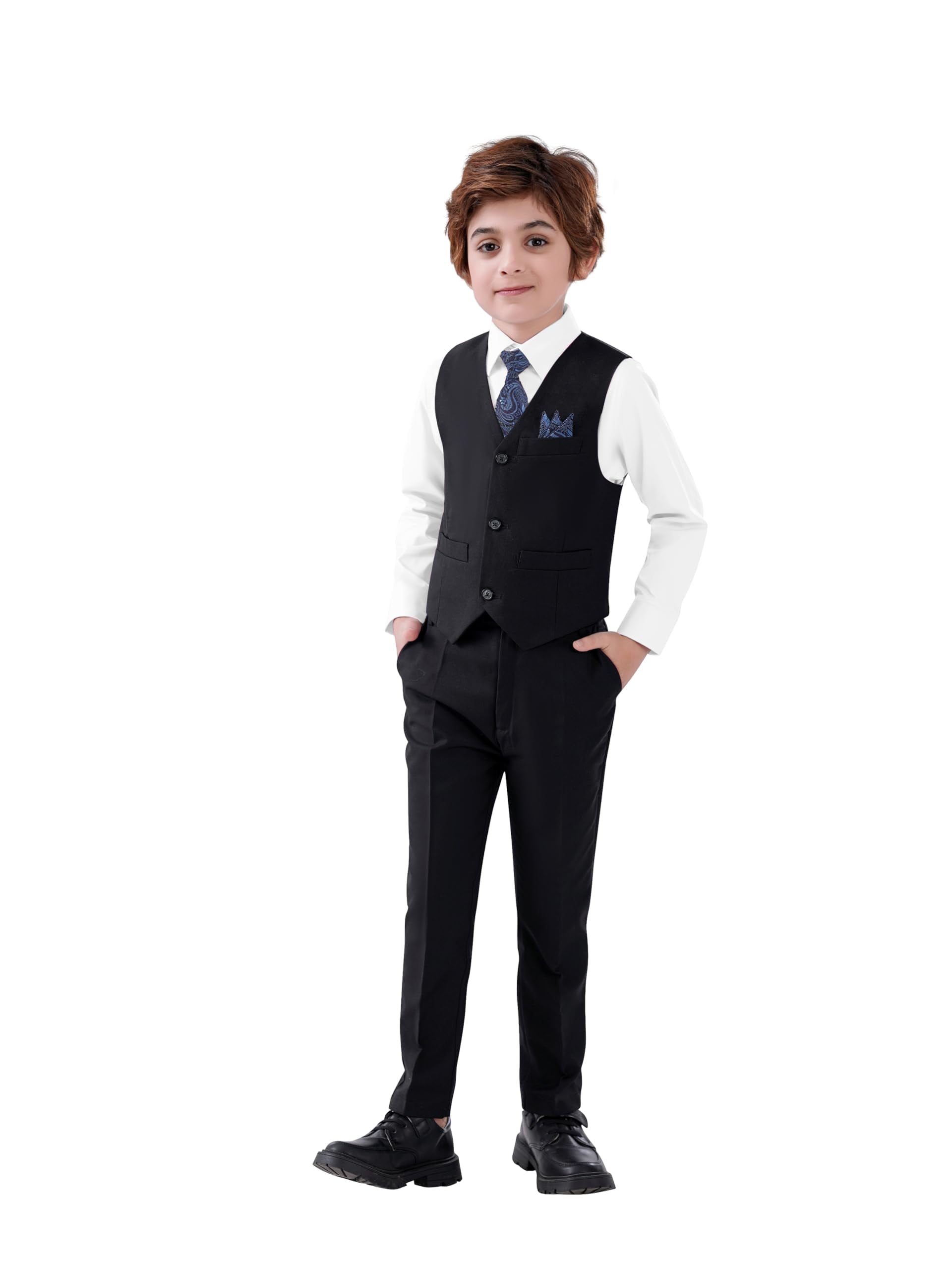 ETHAN Boy's 5-Piece Suit Boys' Formal Suit Set with Vest Pants and Tie ...
