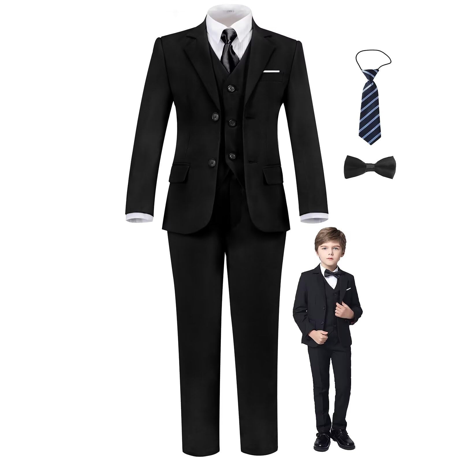 ETHAN Boy's Tuxedos Toddler Formal Suits Set Kids Blue Black Slim Fit ...