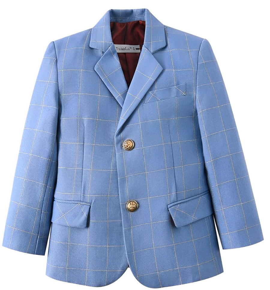 ETHAN Boys Formal Blazer School Jacket Light Blue Plaid 10 Years ...