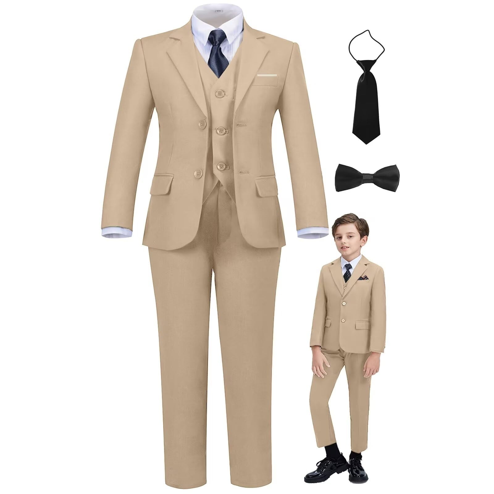 ETHAN Boys Suit Slim Fit 5 Piece Formal Suits Set Kids Tuxedo Suits for ...