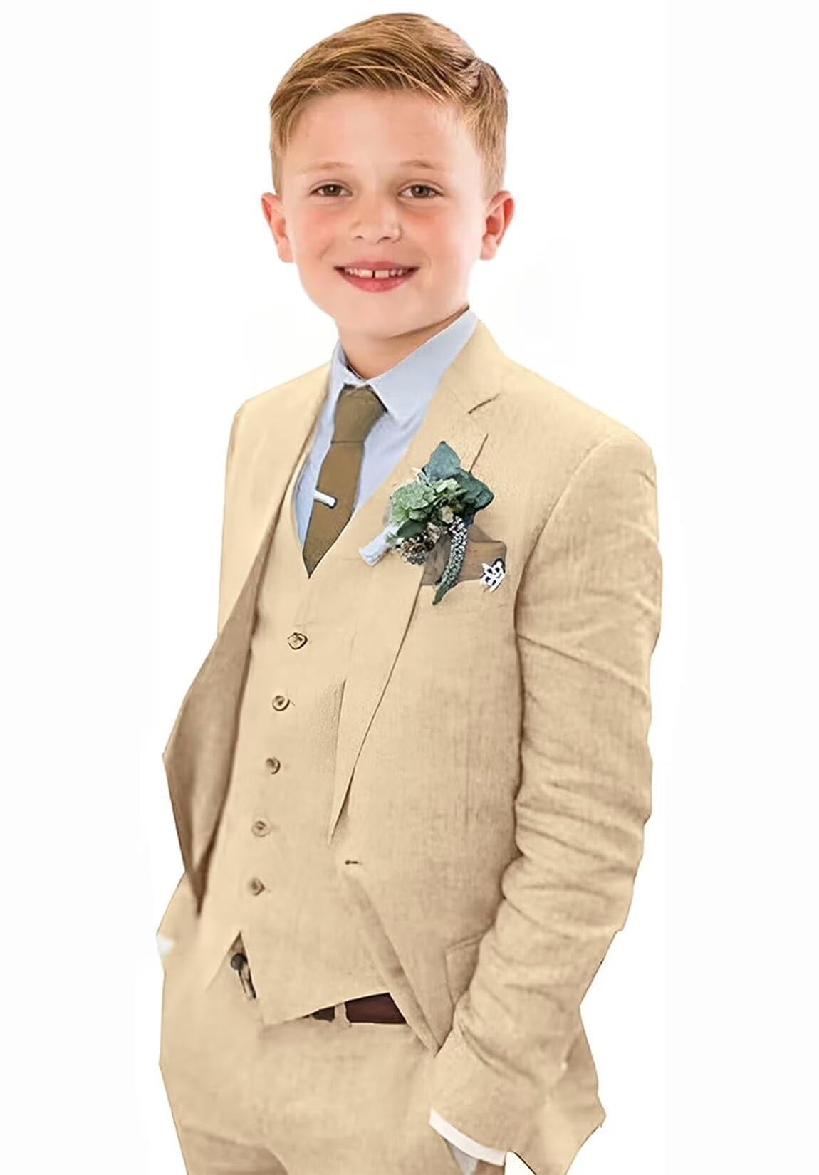 ETHAN Boys Suits for Wedding Slim Fit 3 Piece Formal Linen Suit for ...