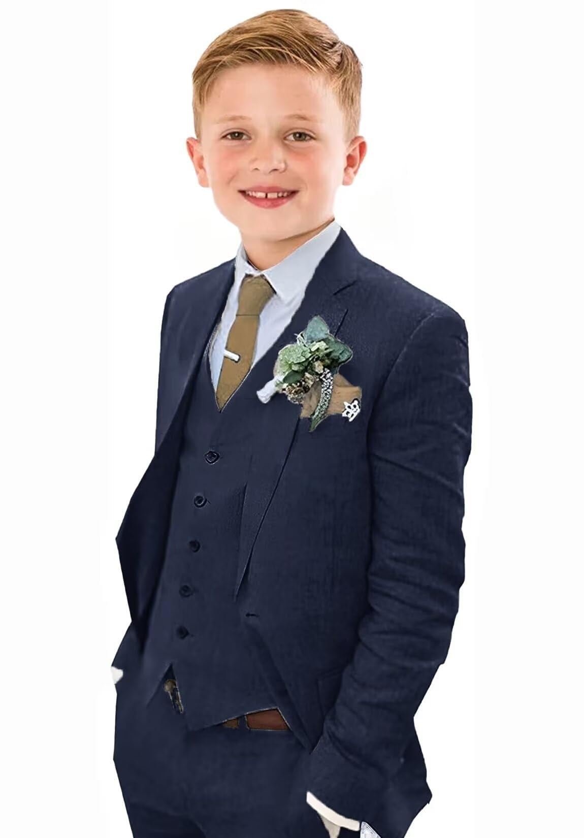 ETHAN Boys Suits for Wedding Slim Fit 3 Piece Formal Linen Suit for ...