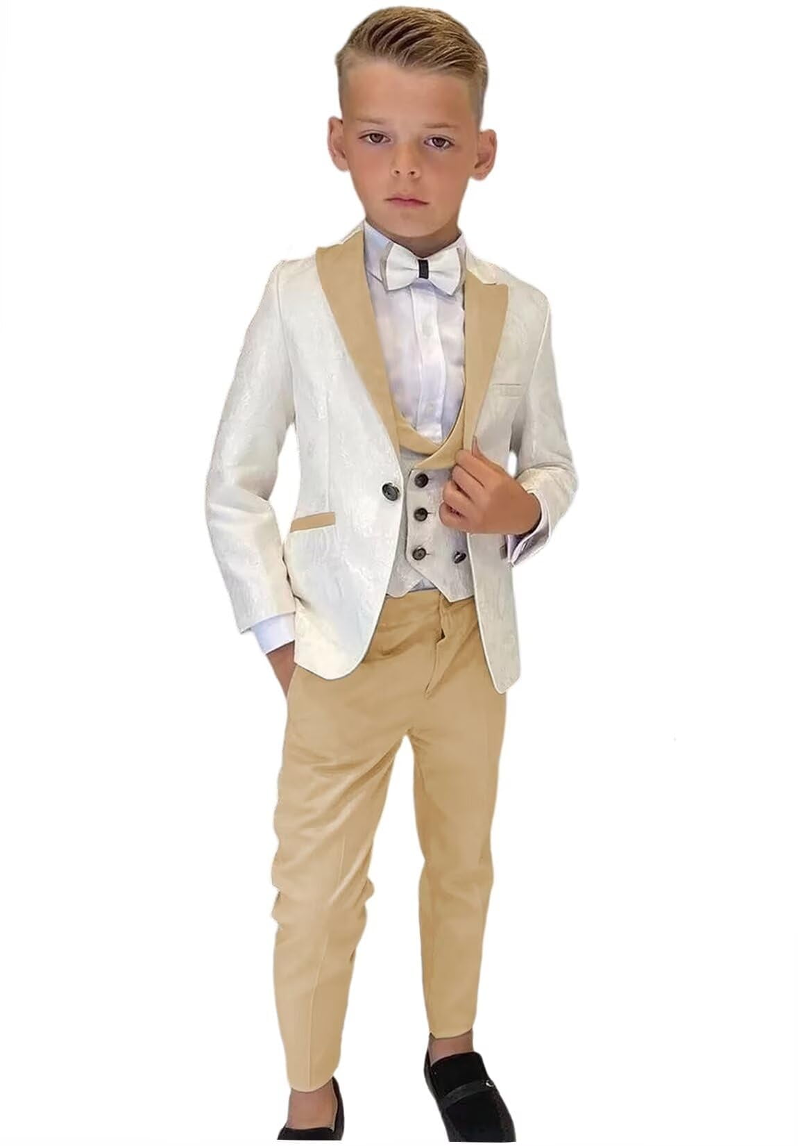 ETHAN Boys Tuxedo Suit for Kids Slim Fit 3 Piece Wedding Tux for Boys ...