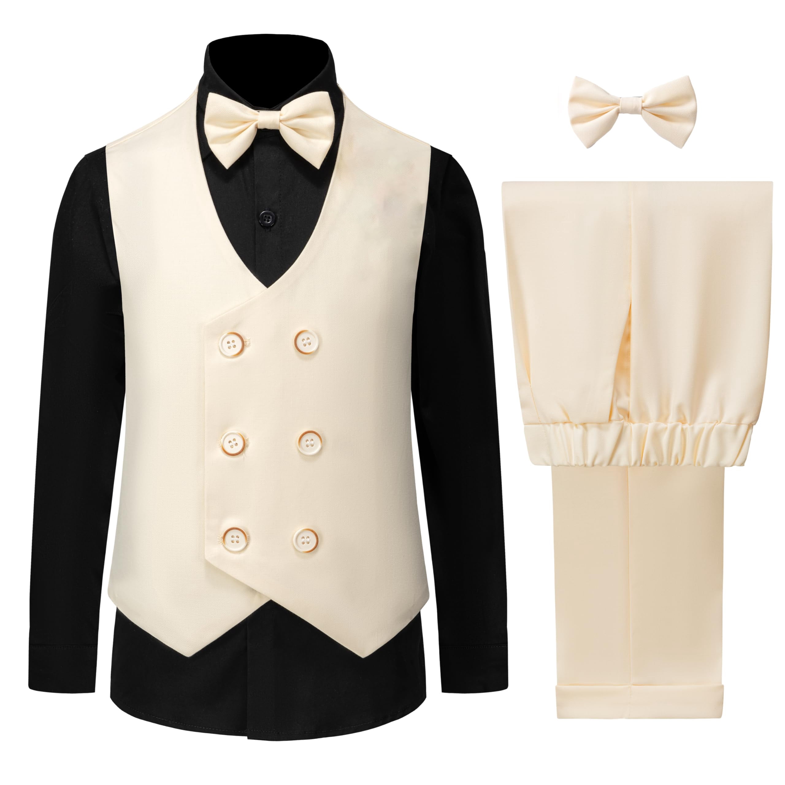 ETHAN Boys Vest and Pants Set 4 Piece Formal Dress Boy Suits for Kids ...