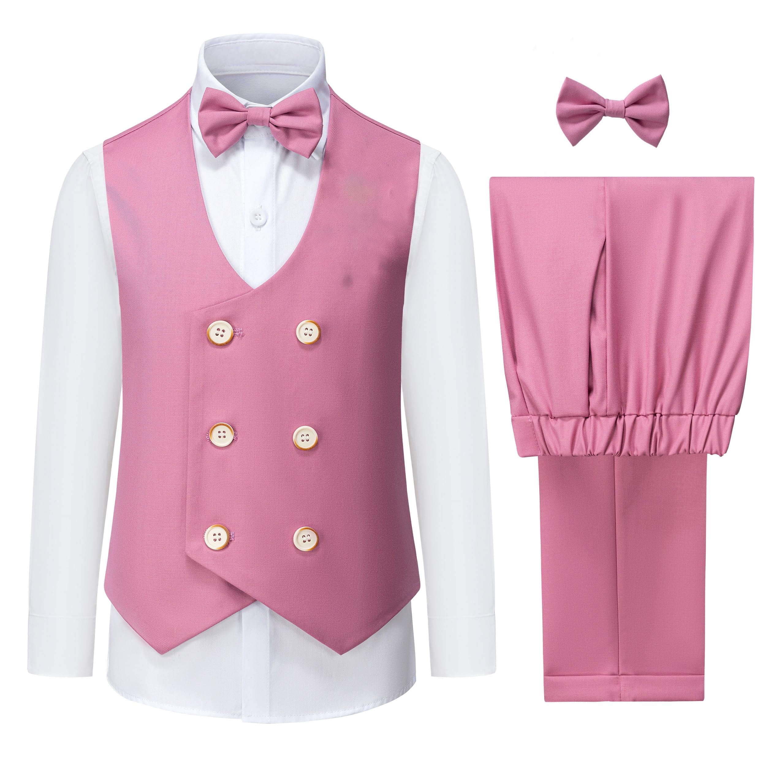ETHAN Boys Vest and Pants Set 4 Piece Formal Dress Boy Suits for Kids ...
