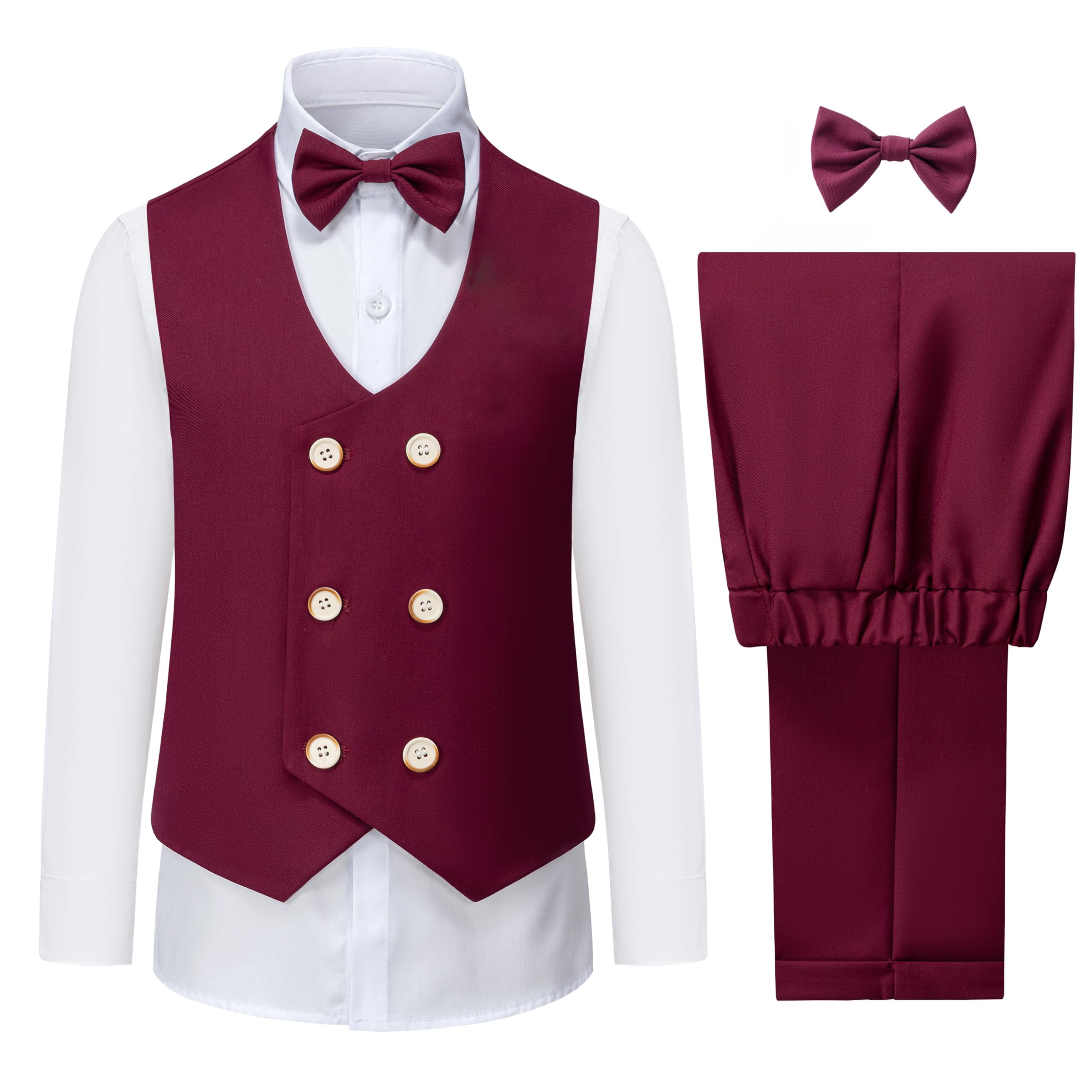 ETHAN Boys Vest and Pants Set 4 Piece Formal Dress Boy Suits for Kids ...