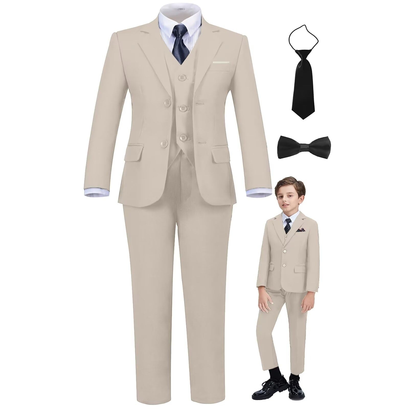 ETHAN Champagne Short Suits for Boys Wedding Dress 6 Pieces Formal Slim ...