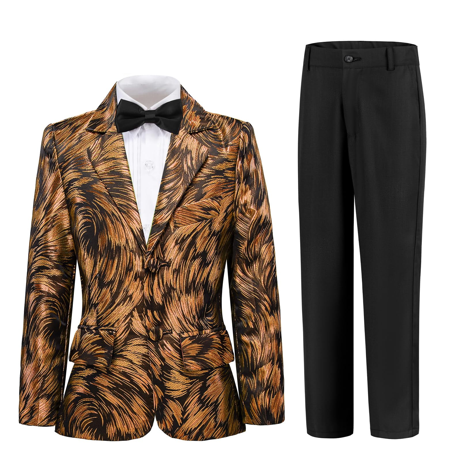 ETHAN Gold Boys Jacquard Suit Slim Fit Tuxedo Suits Jacquard Notch ...
