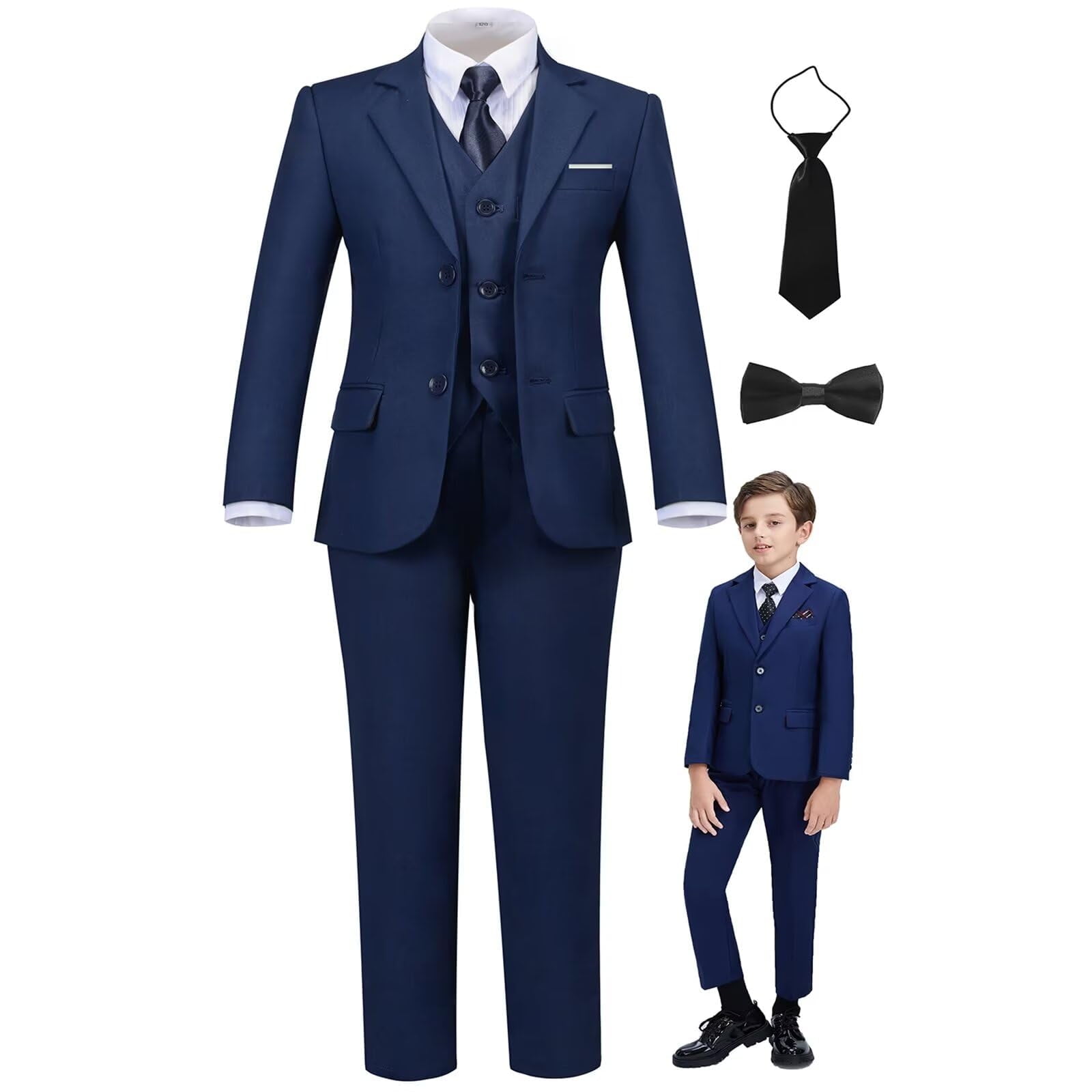 ETHAN Kids Boys' 5-Piece Formal Slim Fit Suit Set Coat,Vest,Pants,Dress ...