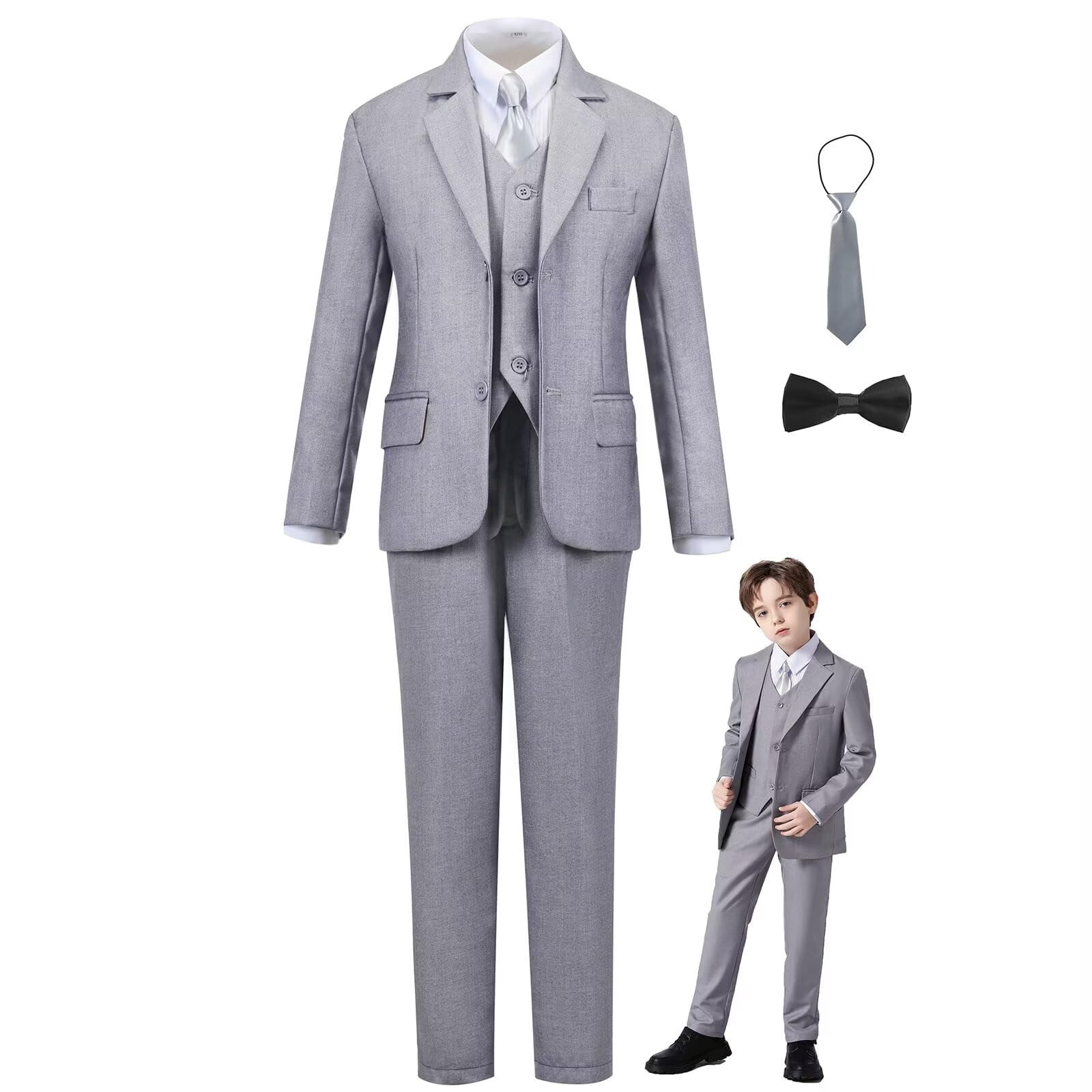 ETHAN Light Gray Boys' Suits Formal Slim Fit Boys Suit Set for Wedding ...