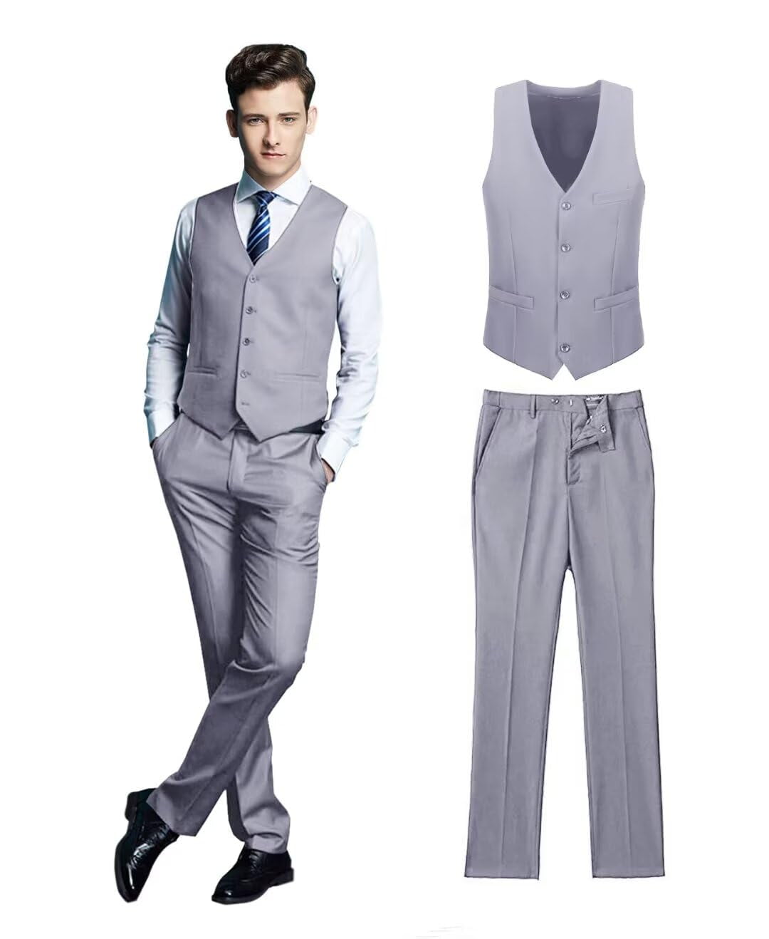 ETHAN Light Gray Kentucky Derby Outfits for Men Vest Suit Slim Fit for ...