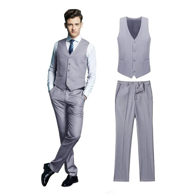 ETHAN Light Gray Kentucky Derby Outfits for Men Vest Suit Slim Fit for ...