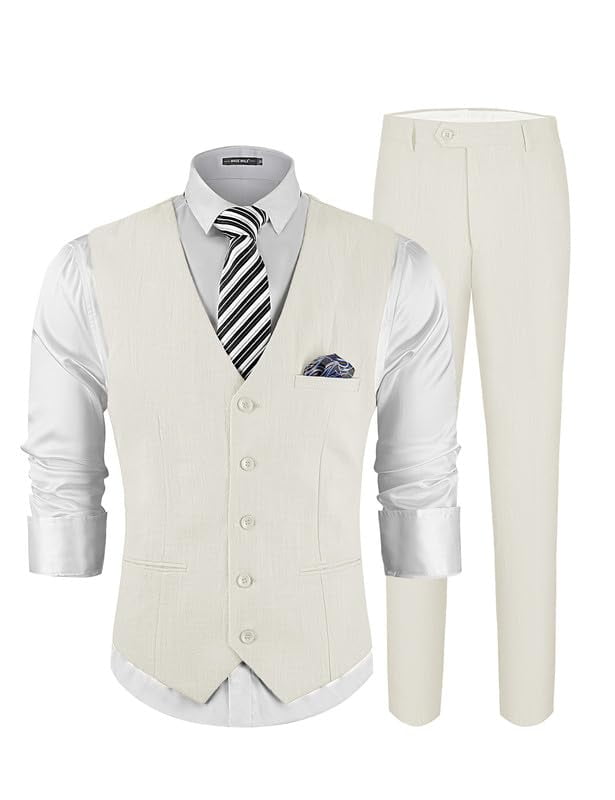 ETHAN Linen Suits for Wedding Men 2 Piece Suits Groomsmen Tuxedos ...