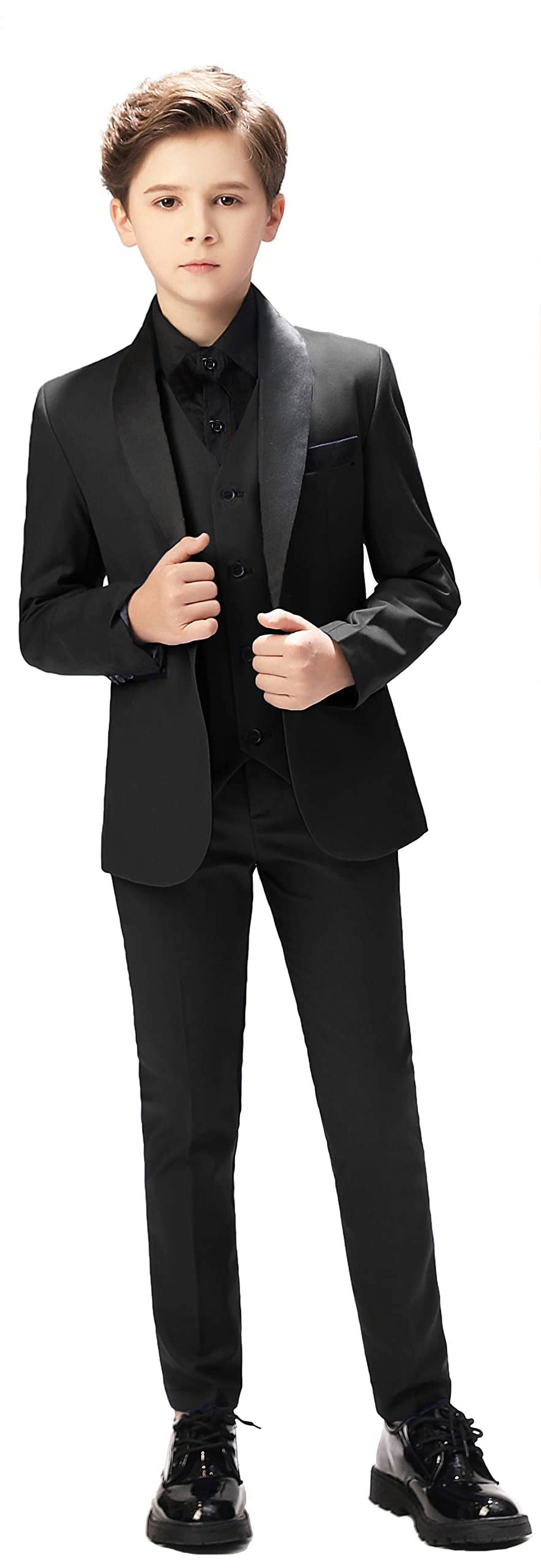 ETHAN Little Boys Tuxedo Suit Black Slim Fit 3 Piece Suit for Wedding ...